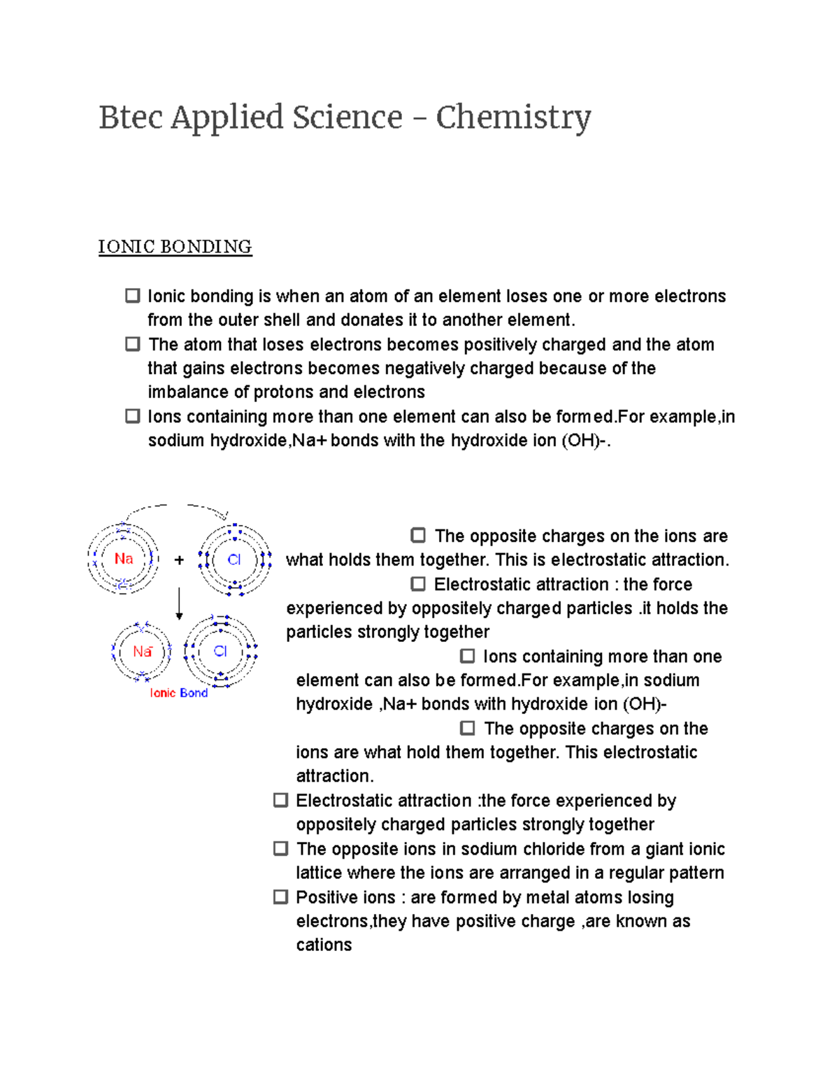 Btec Applied Science - Chemistry - The atom that loses electrons ...