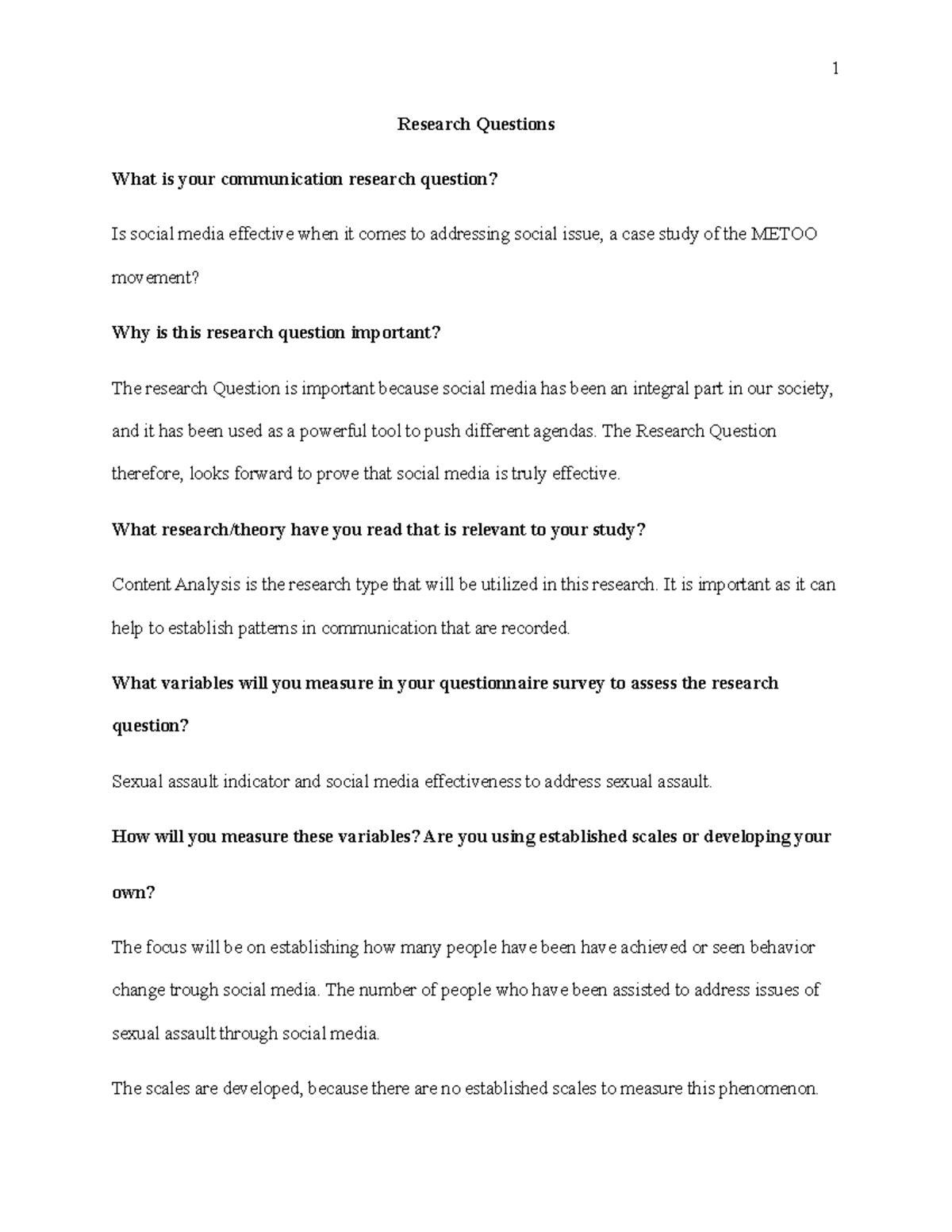 Research Question - This is a case study focused on the METOO movement ...