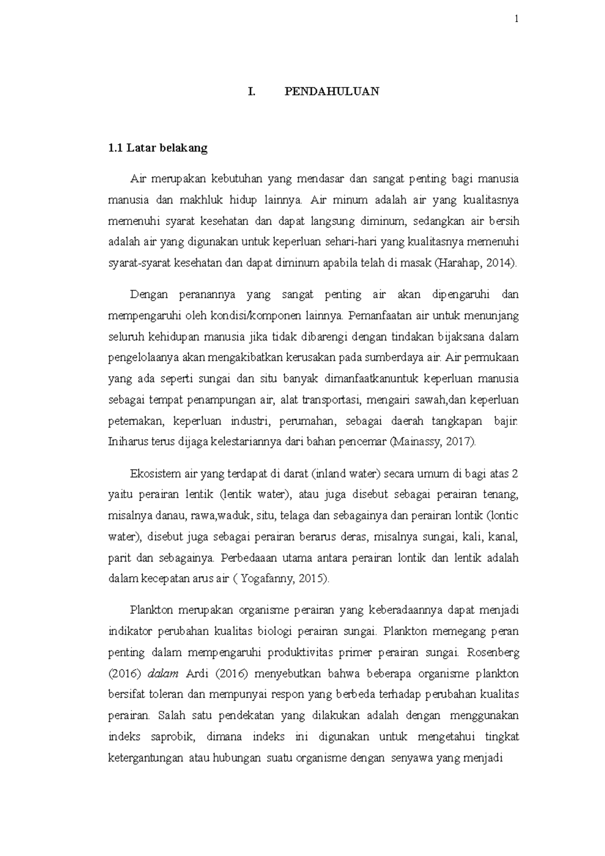 Limnologi 2 - cover laporan praktikum - I. PENDAHULUAN 1 Latar belakang ...