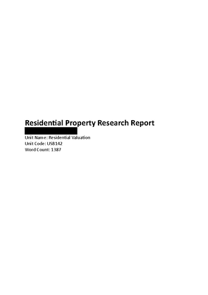 Residential Property Valuation Report - William Lawrence – 1496 words ...