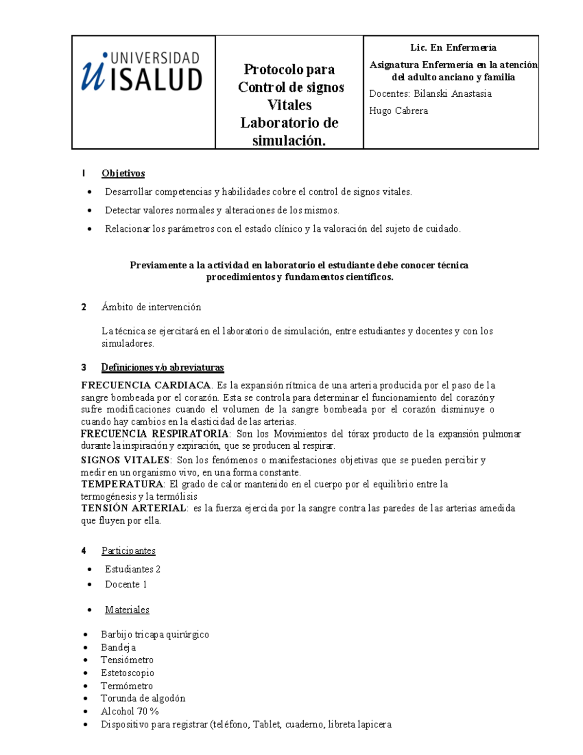 Signos vitales - Protocolo para Control de signos Vitales Laboratorio ...