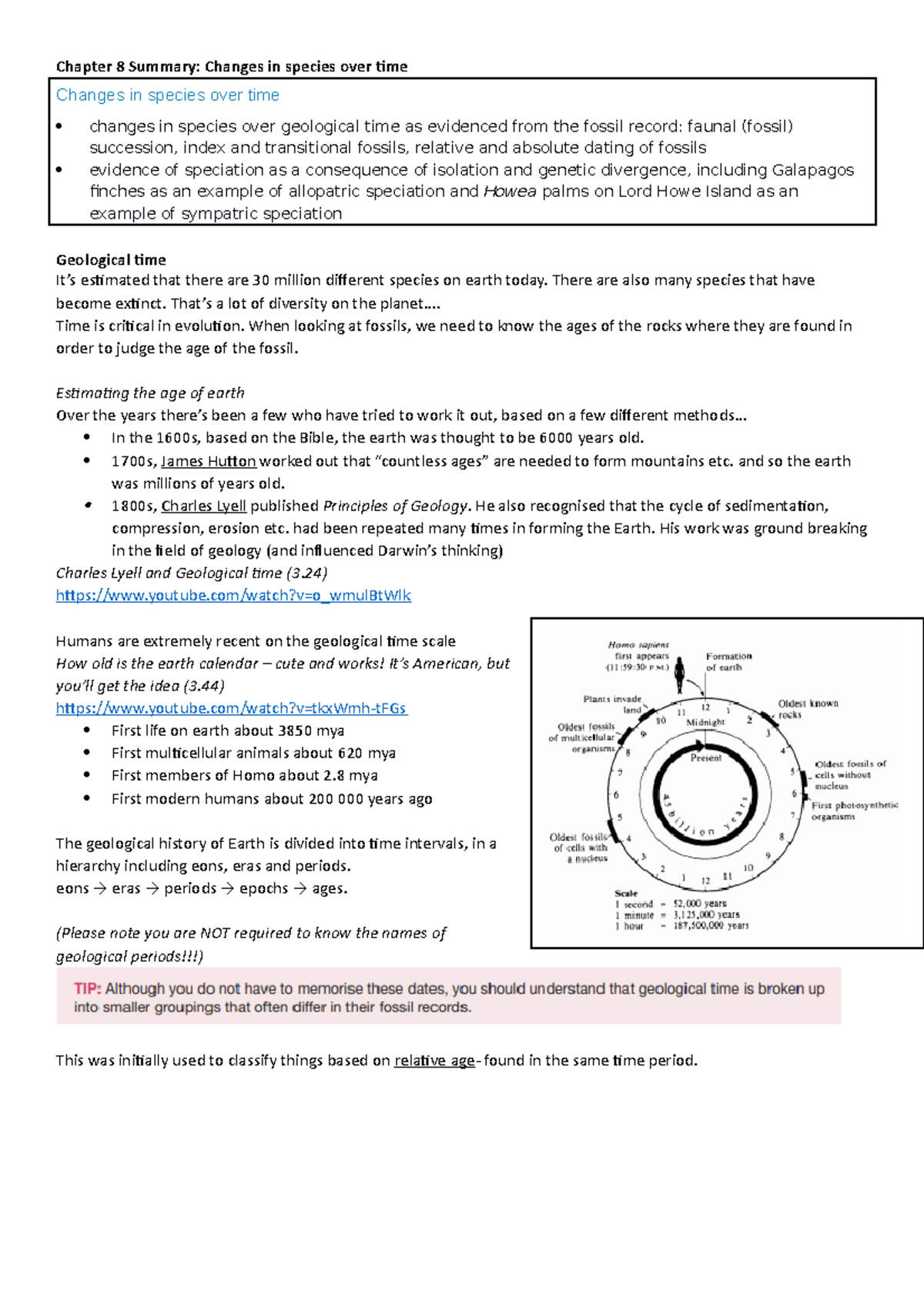 Chapter 8 Summary copy - Chapter 8 Summary: Changes in species over ...