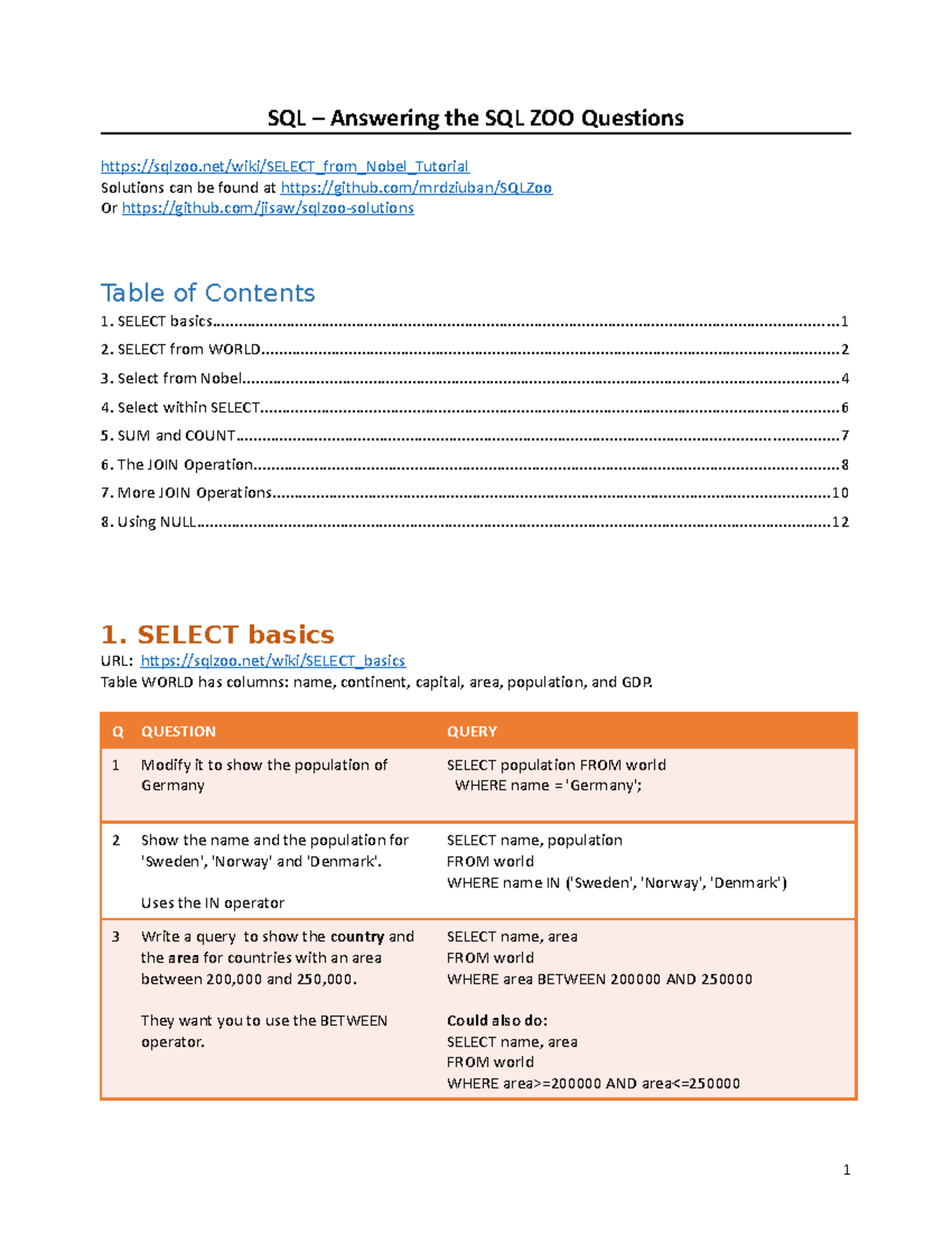 SQL – Answering the SQL ZOO Questions - 2022 - SQL – Answering the SQL ZOO Questions - Studocu