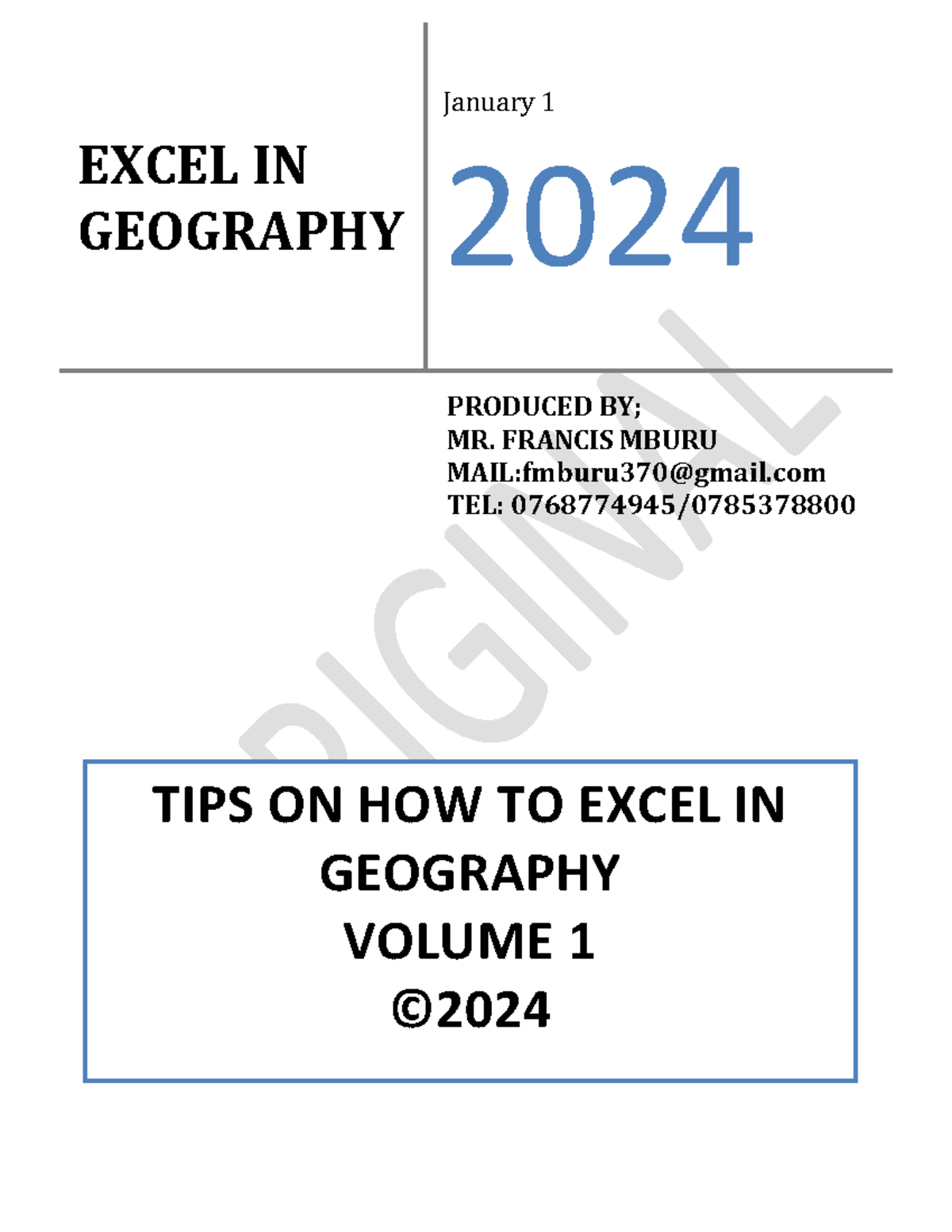 Excel IN Geography - GUIDANCES - EXCEL IN GEOGRAPHY January 1 2024 ...