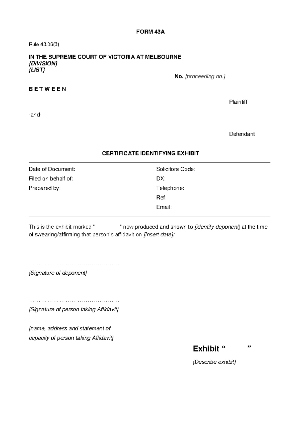 Probate form 43 a - certificate identifying exhibit - web 0 - FORM 43A ...