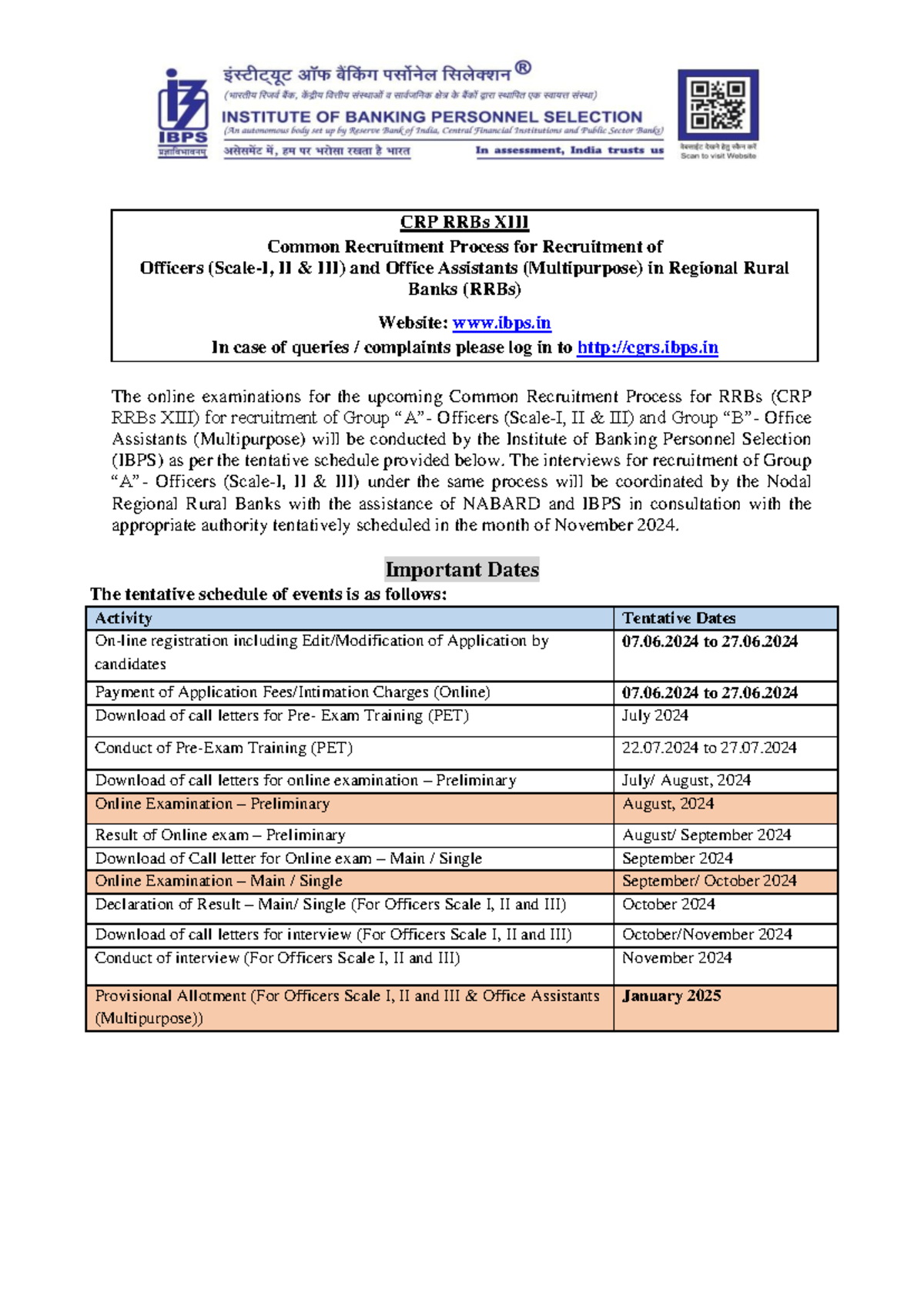 rrb notification for phase asfasfa asdfasf - CRP RRBs XIII Common ...