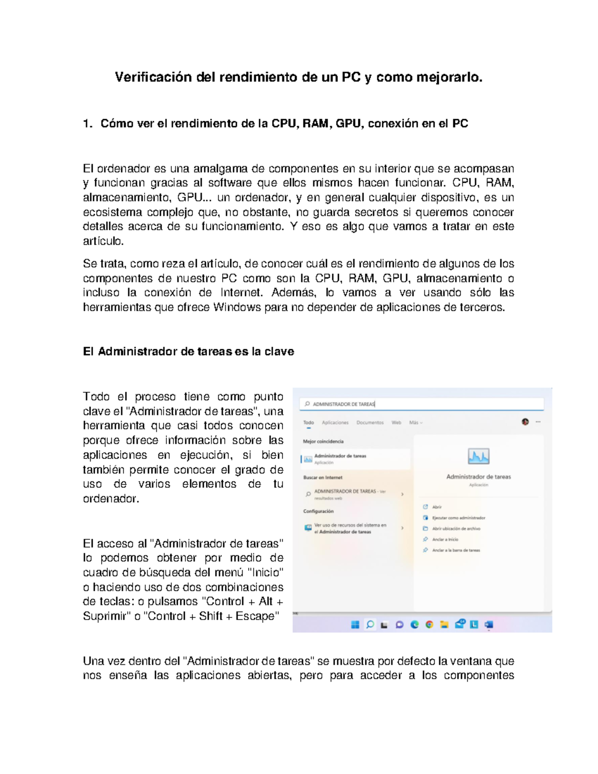 Actividad 4 a. Rendimiento PC hardware y Software - Verificación del ...