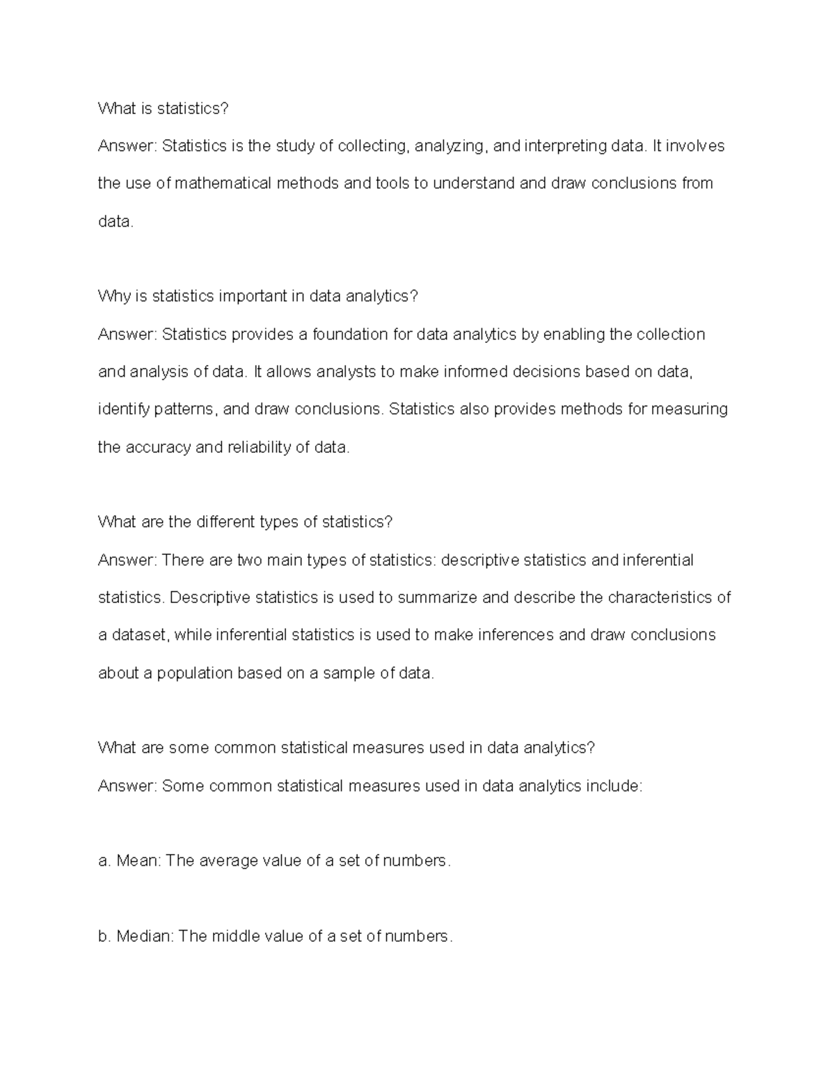Data analytics lecture notes statistics - What is statistics? Answer ...