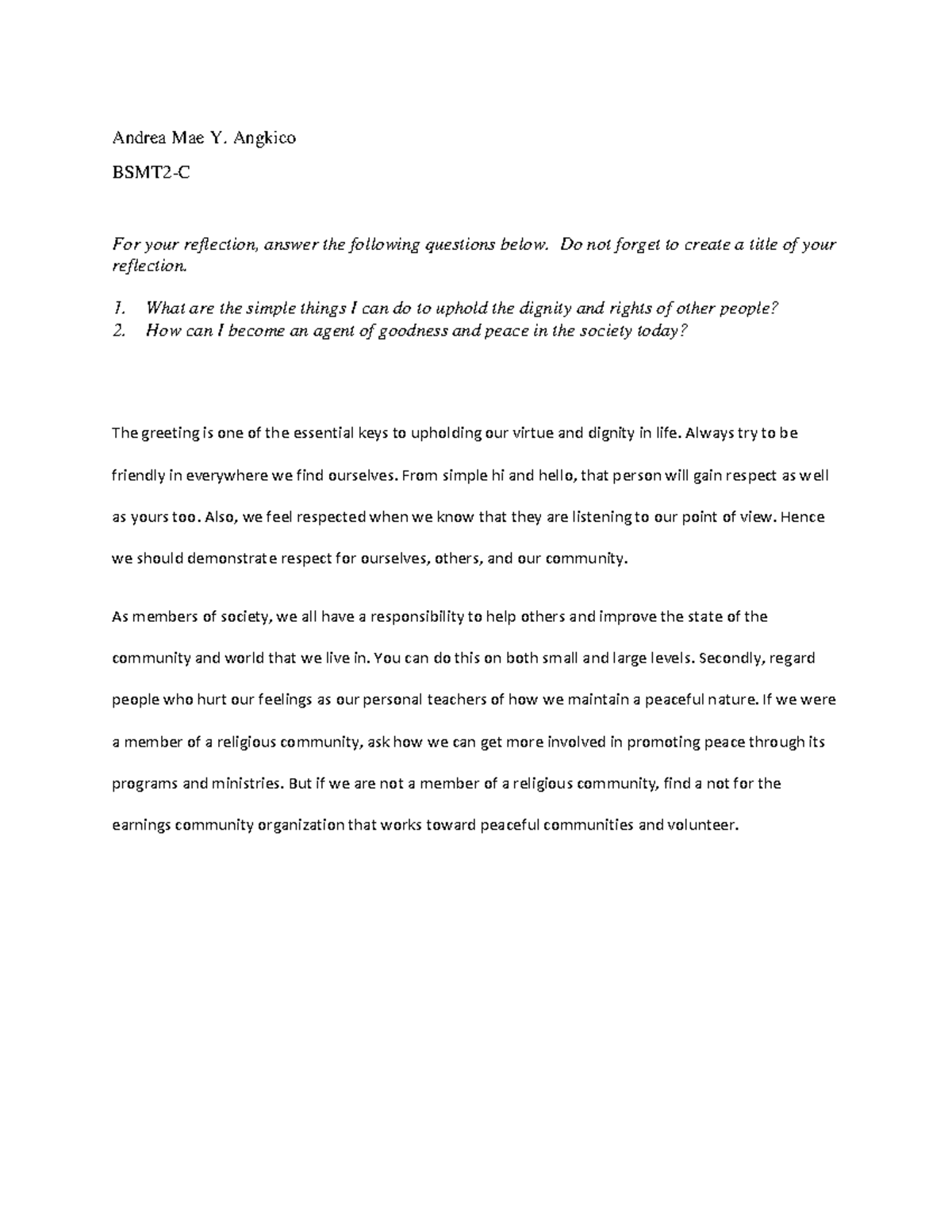 hello M5- Post-Task MCS - Andrea Mae Y. Angkico BSMT2-C For your reflection, answer the ...
