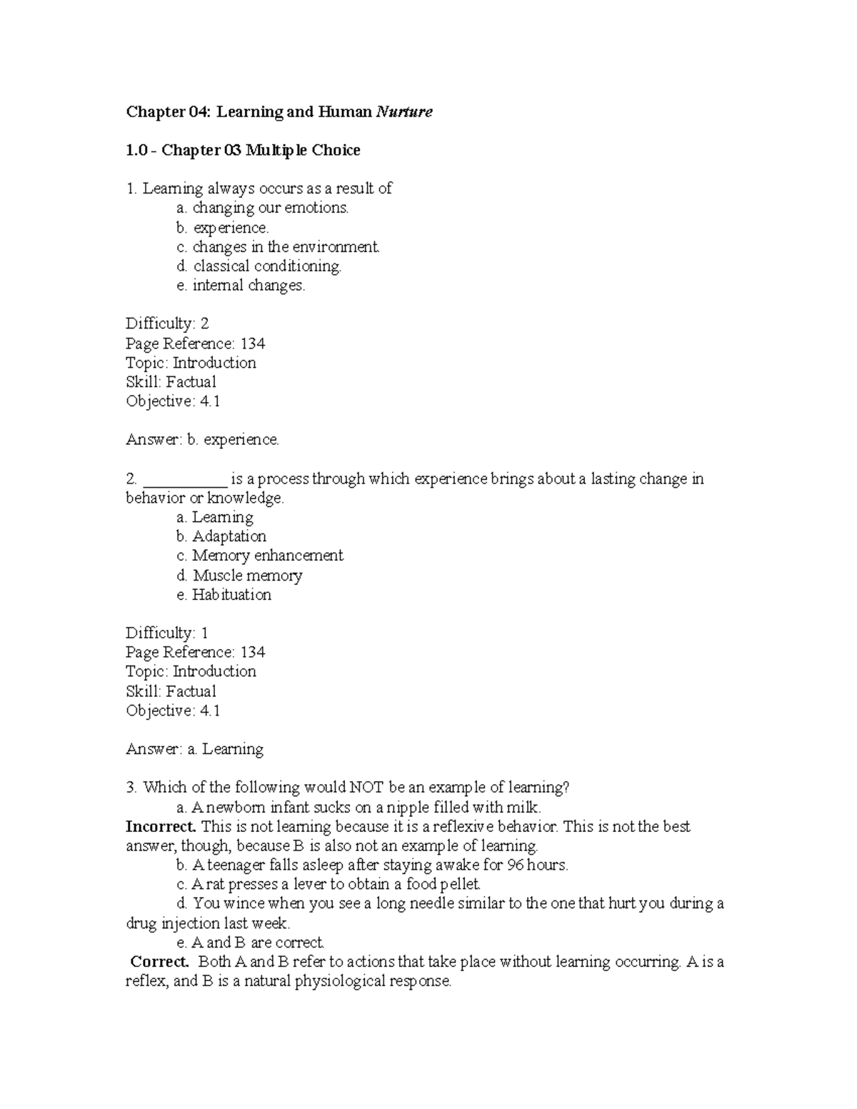 CH04 - question bank - Chapter 04: Learning and Human Nurture 1 - Chapter 03 Multiple Choice ...