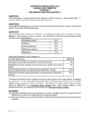 Tutorial 7 - BBMF 2093 CORPORATE FINANCE TUTORIAL 7 COST OF FUNDS How are capital budgeting ...