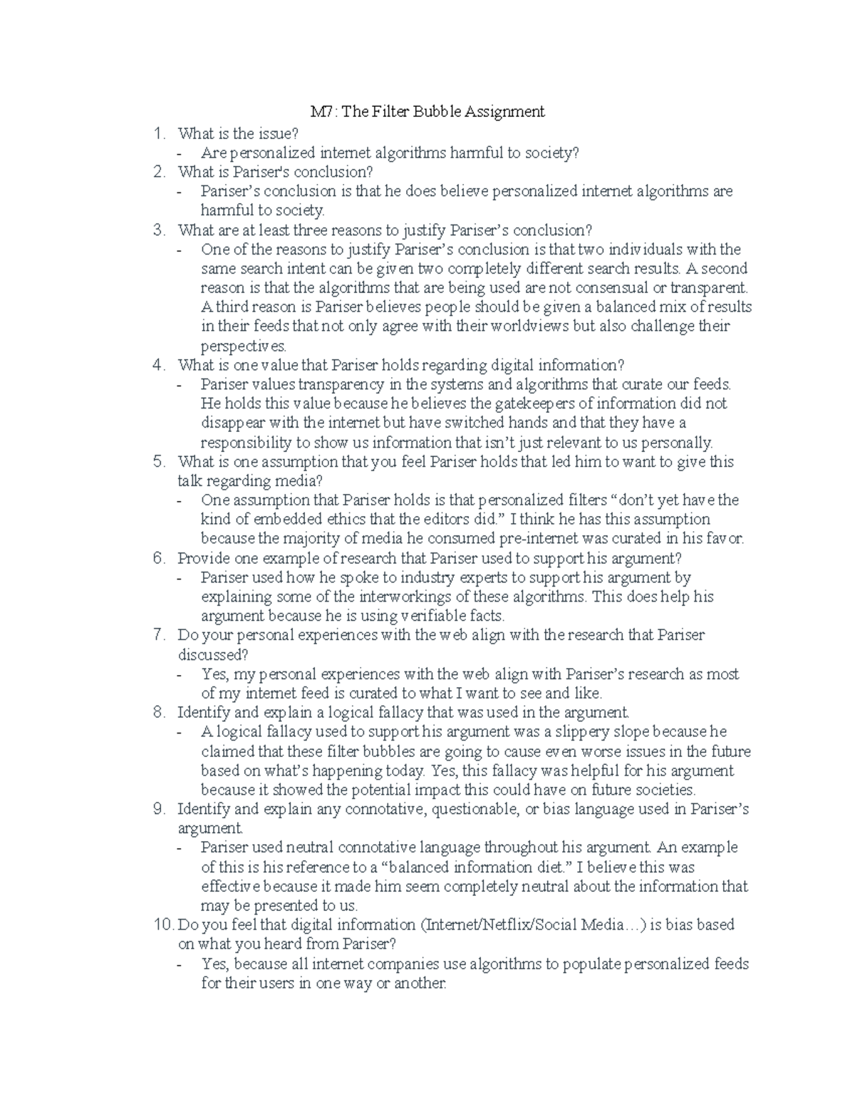 M7 The Filter Bubble Assignment - M7: The Filter Bubble Assignment What ...