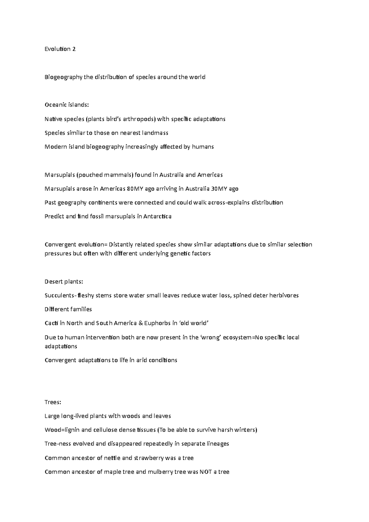 Evolution 2 - Lecture notes - Evolution 2 Biogeography the distribution ...
