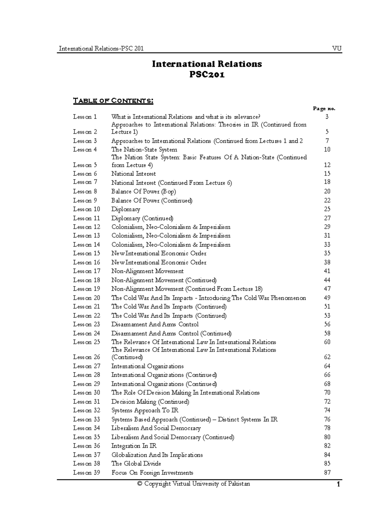 International Relations (PSC201) Handouts - International Relations ...