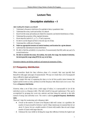 Handout 2 Descriptive statistics - Lecture Two Descriptive statistics ...