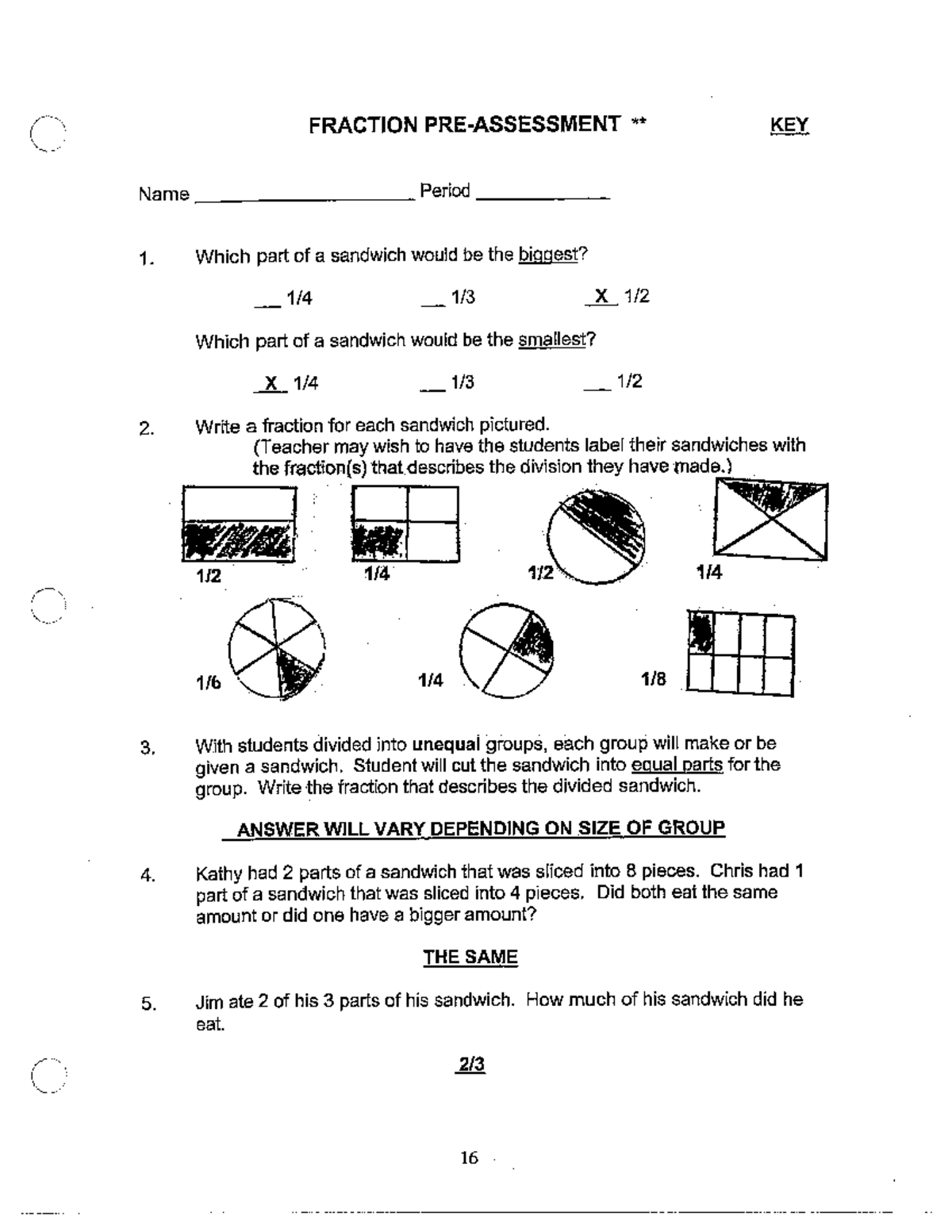 Fraction preassessment key - MAT 105 - Studocu