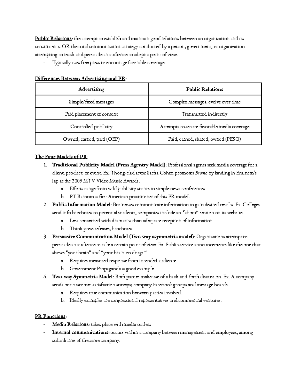 Public Relations Notes - Public Relations : the attempt to establish ...