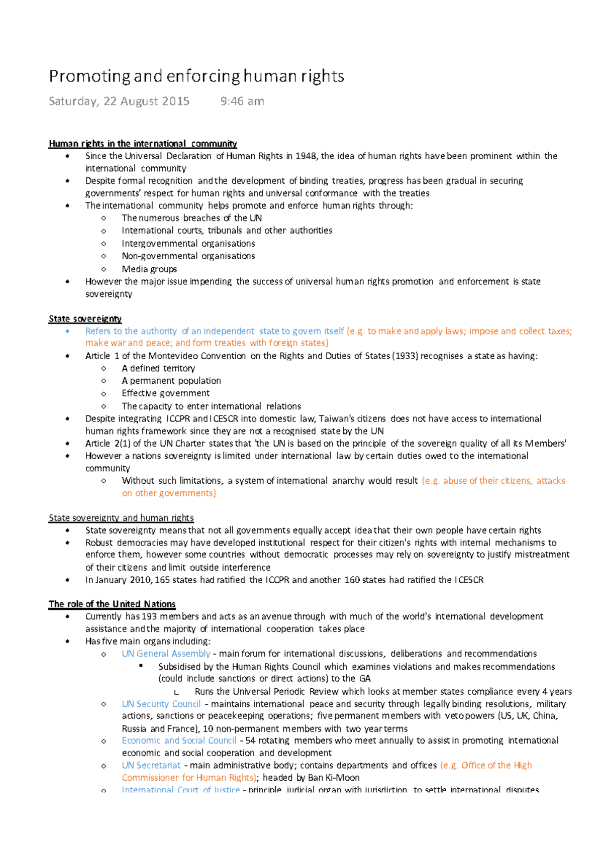 Human rights summary notes - Since the Universal Declaration of Human ...