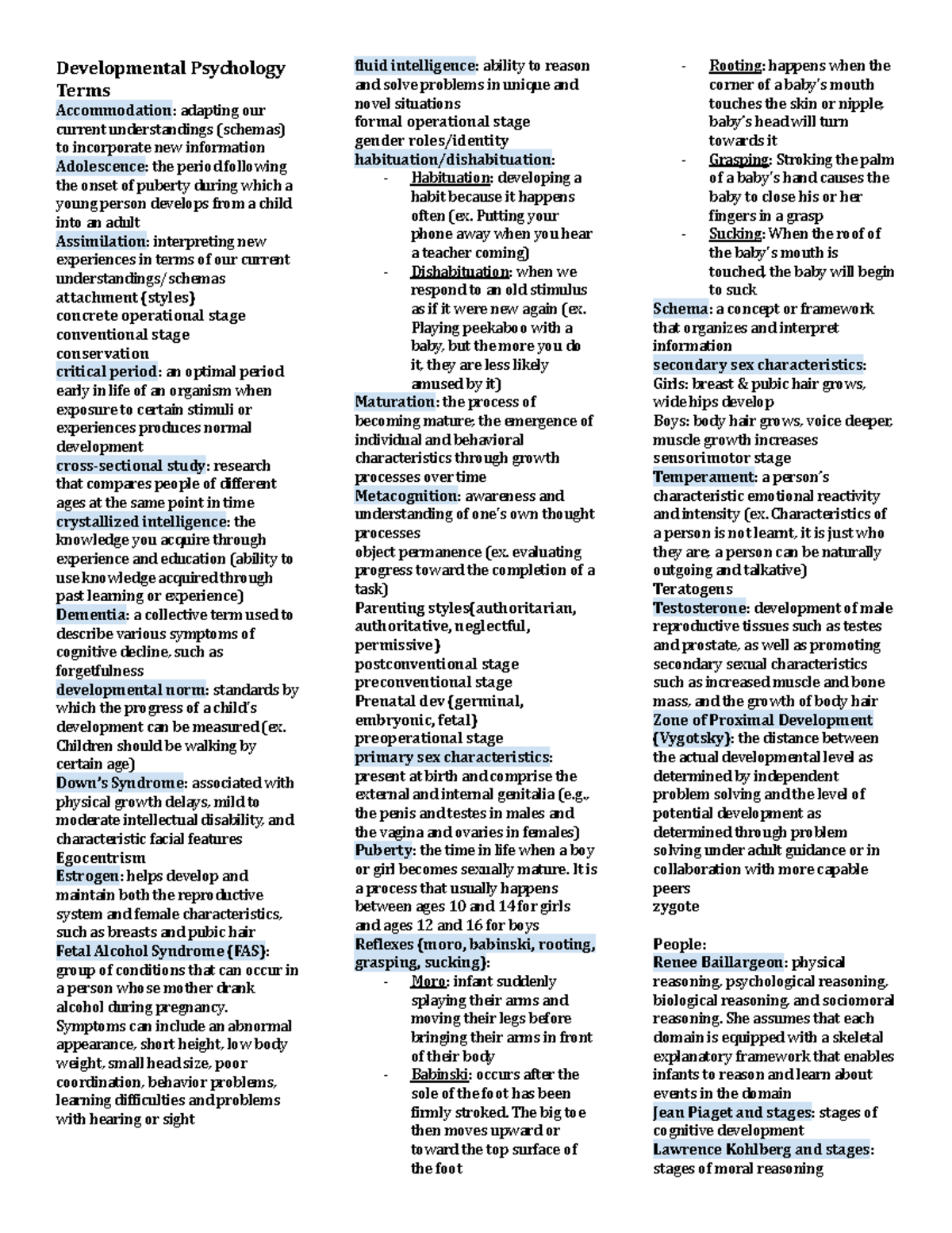 Unit 4 Developmental Psychology Reading Guide 2021 - Developmental ...