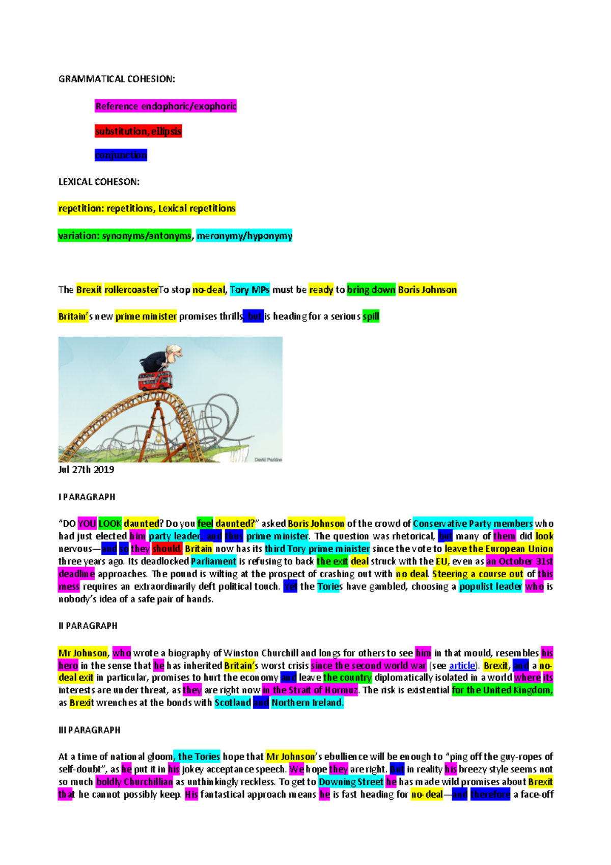 Brexit Textual Highlighted - GRAMMATICAL COHESION: Reference endophoric ...