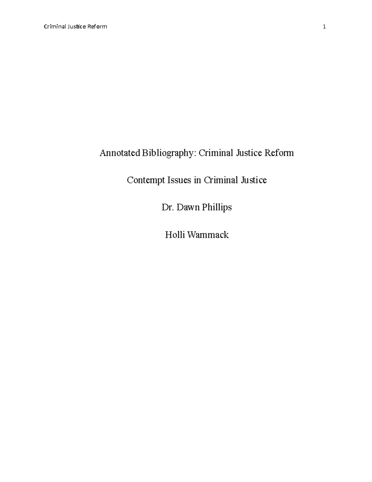 Criminal justice reform - Annotated Bibliography: Criminal Justice ...