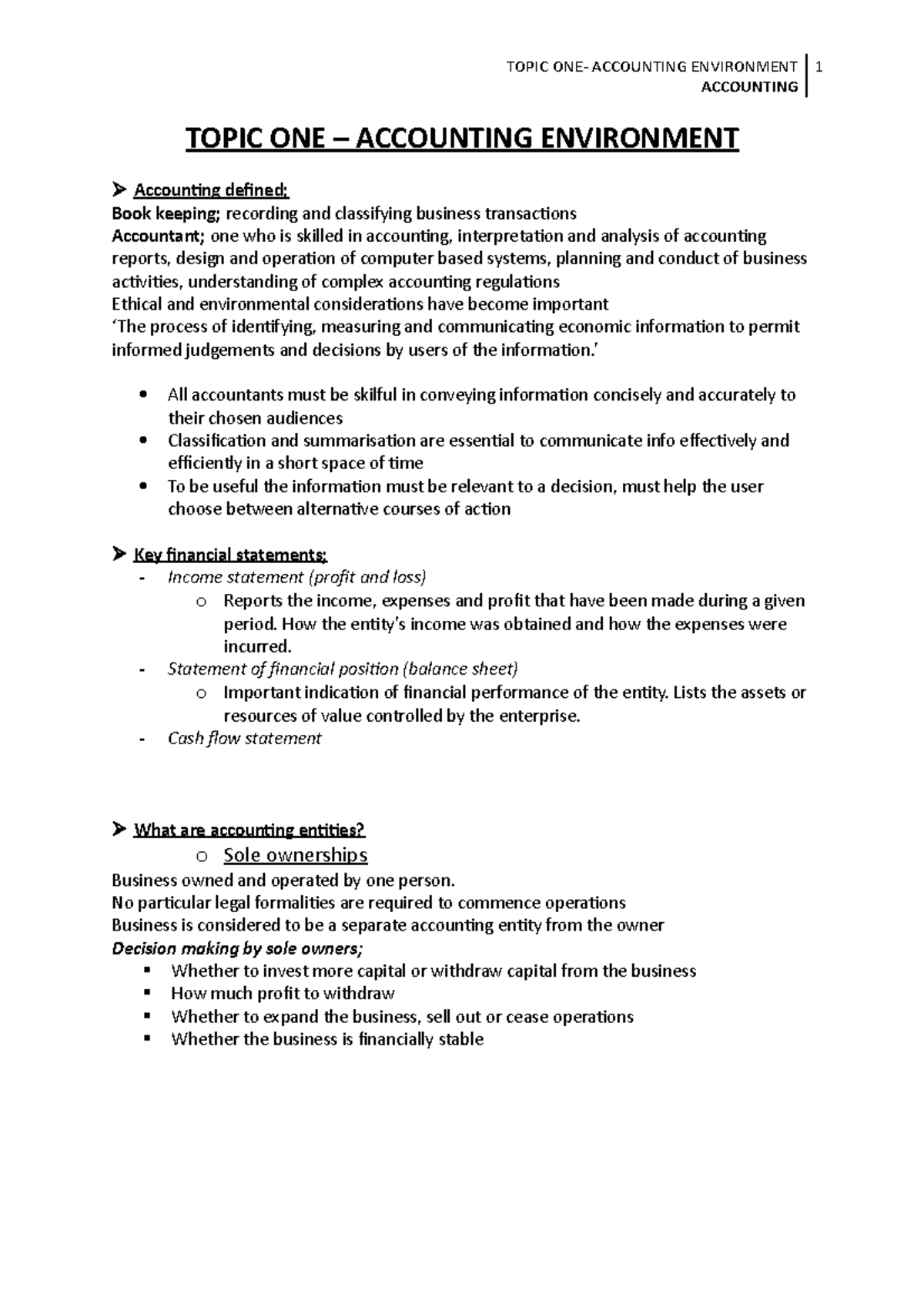 Accounting for Decision Making - Summary - Topic 1 - ACCOUNTING TOPIC ...