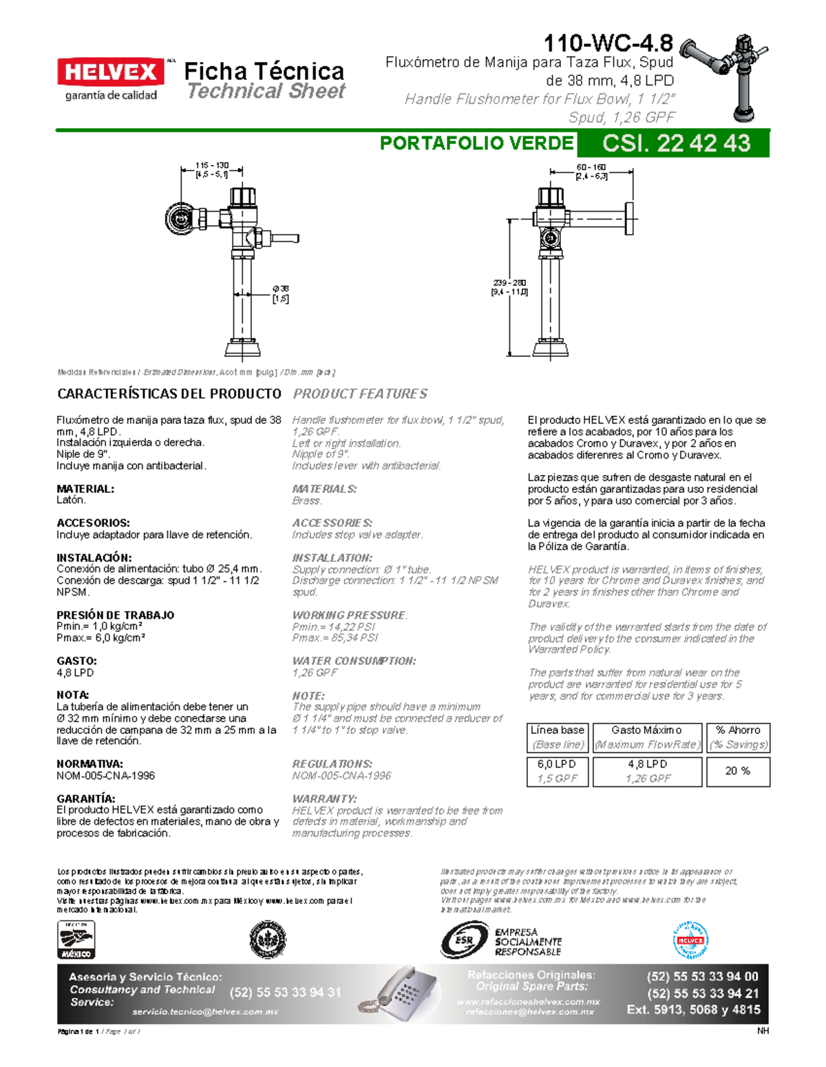 Fluxometro 110-WC-4 - Descripción técnica de Fluxómetro Helvex - 38 1 ...