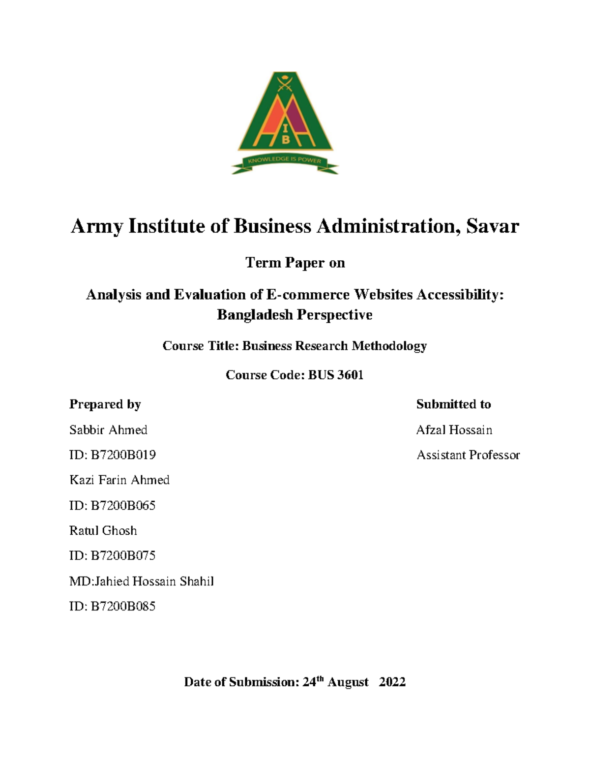 Final BRM term paper - Army Institute of Business Administration, Savar ...