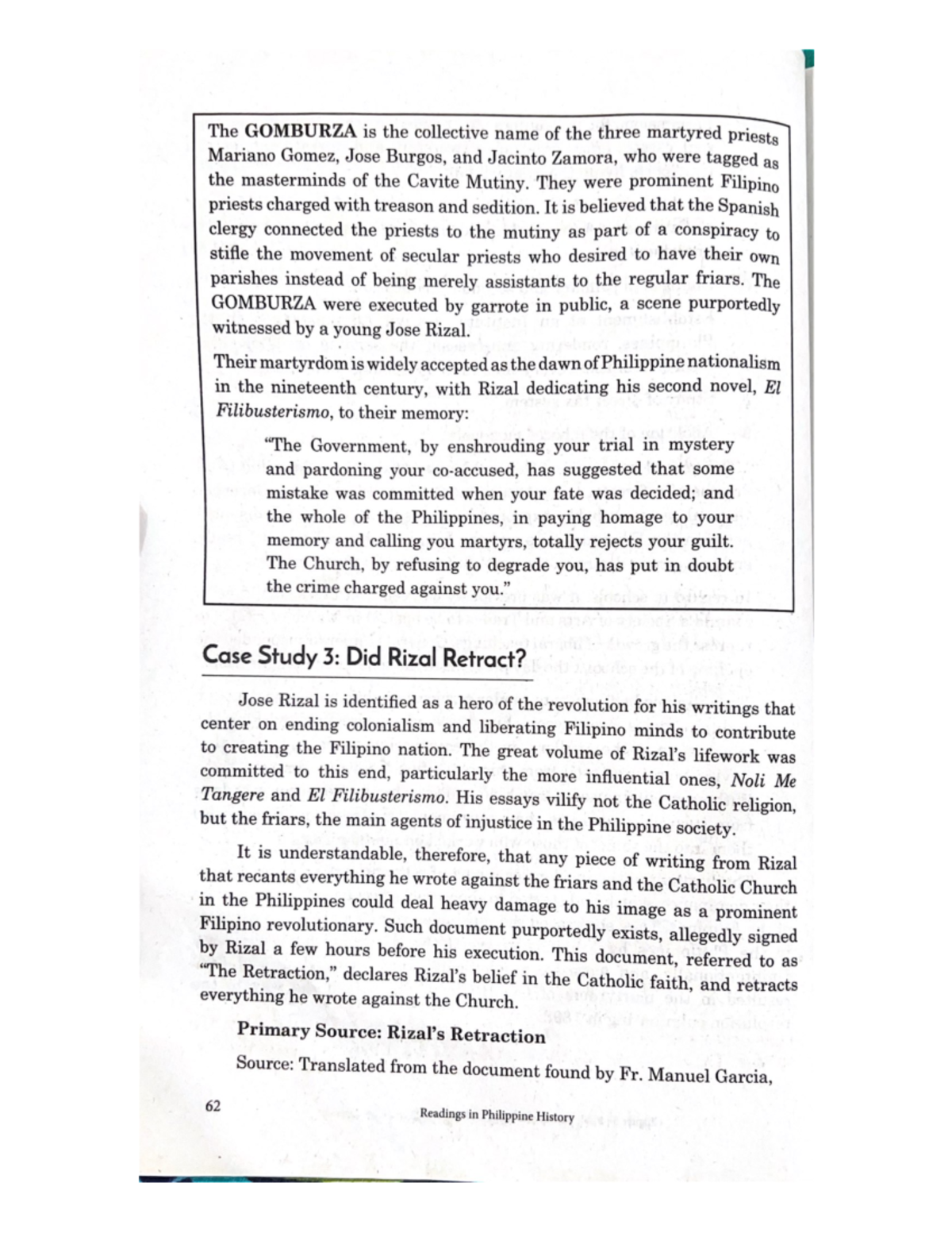 The Gomburza is the collective name of the three martyred priests ...