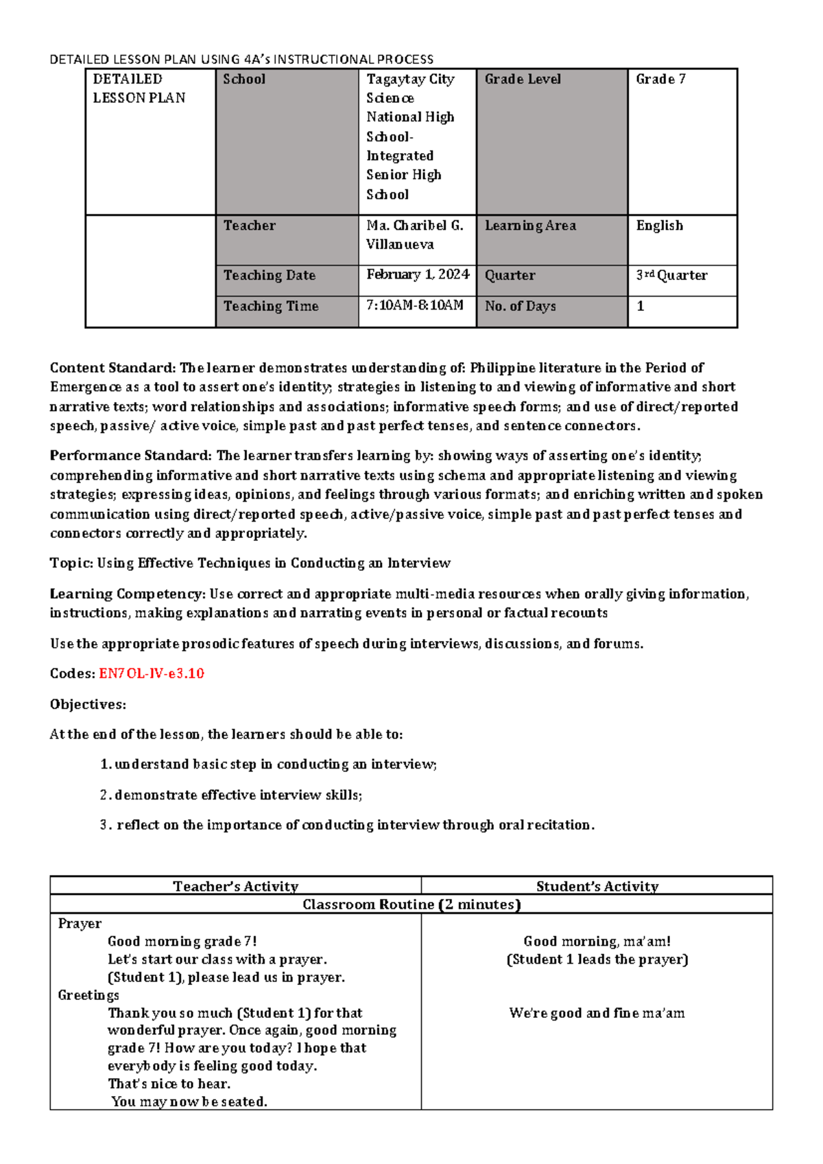 Day-2-DLP Villanueva - DETAILED LESSON PLAN USING 4A’s INSTRUCTIONAL ...