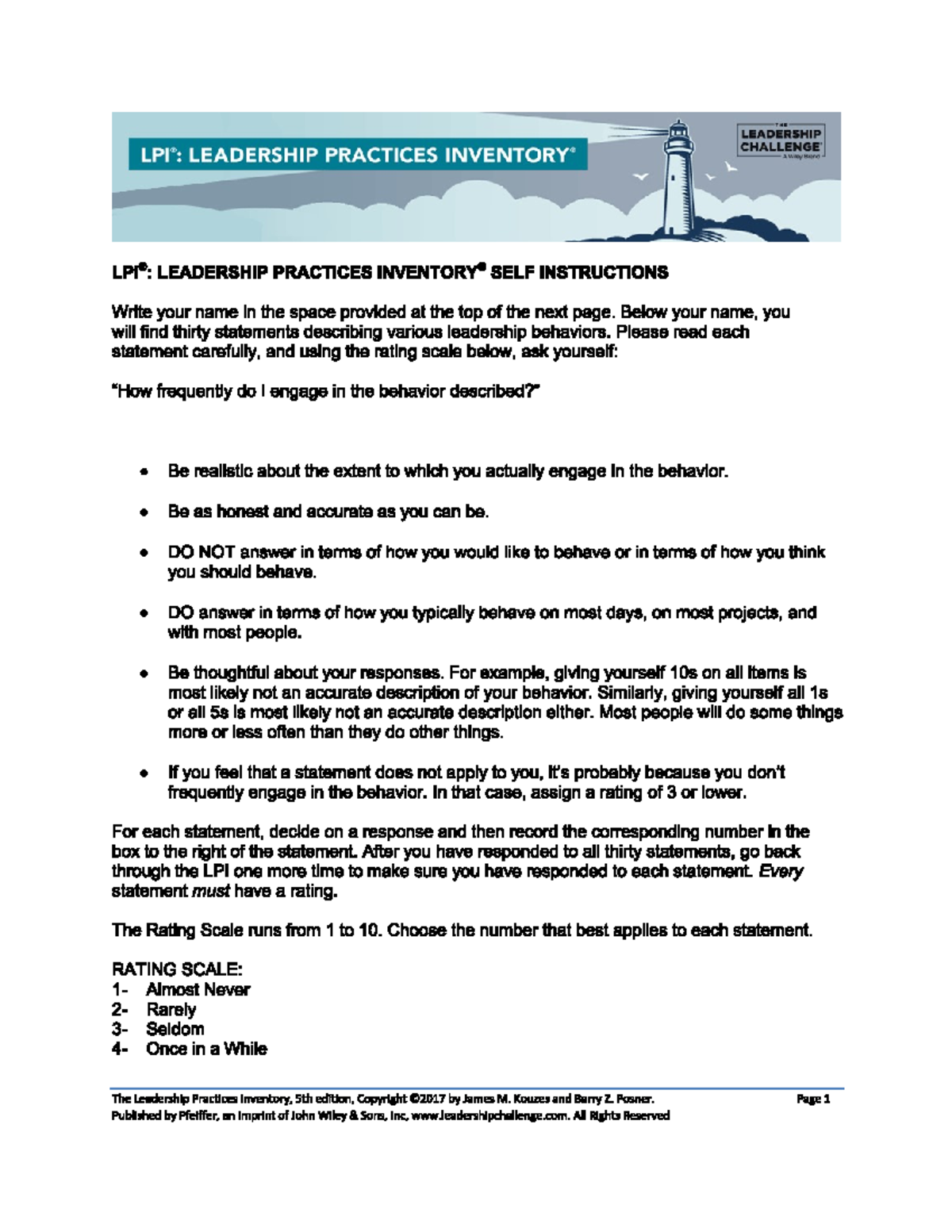 Kouzes & Posner LPI SELF- Assessment - LEADERSHIP CHALLENGE LEADERSHIP ...