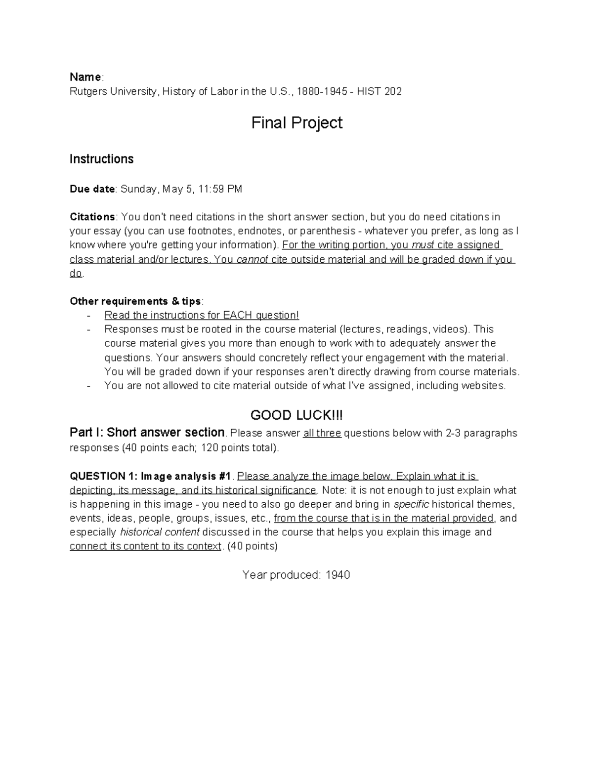 Hist 202 Project - Name: Rutgers University, History of Labor in the U ...