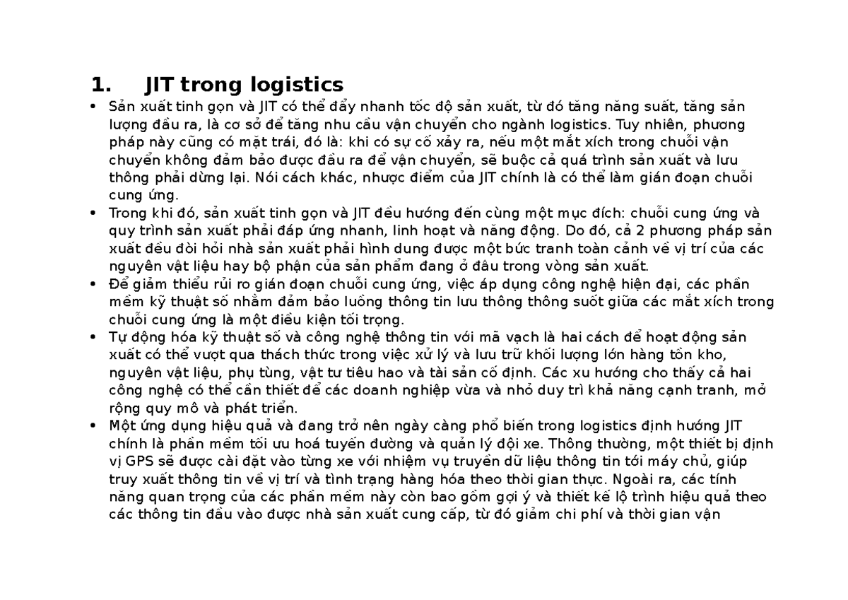 JIT trong logistics - JIT là gì - 1. JIT trong logistics Sản xuất tinh ...