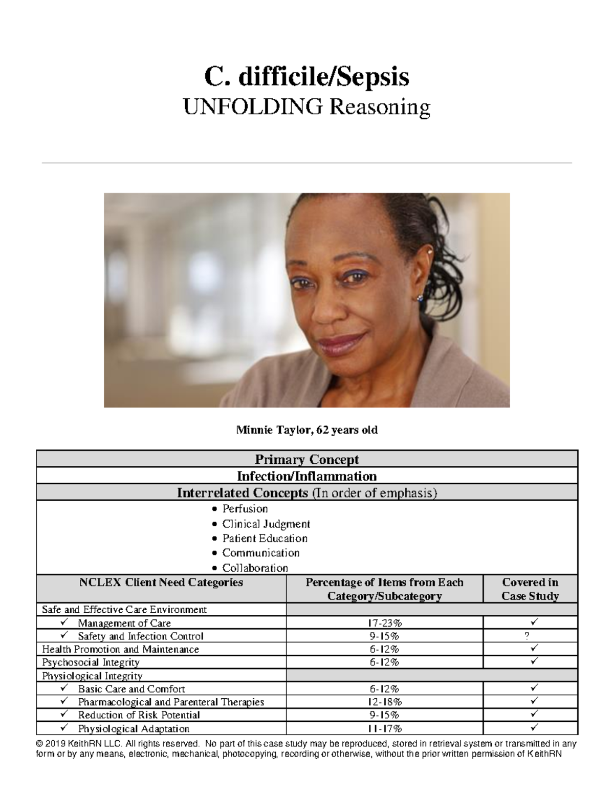 Case Study C. Difficile:Sepsis Xe'Nia Phillip - © 2019 KeithRN LLC. All rights reserved. No part ...