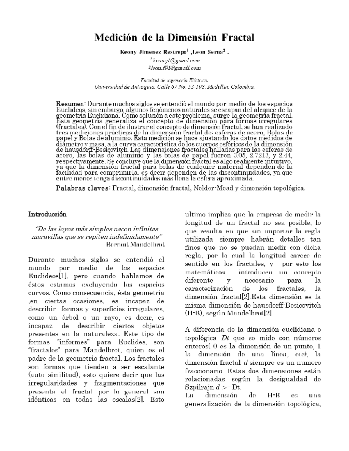 Medición de la Dimensión Fractal - PDF Descargar libre - Laboratorio de Física I - Studocu