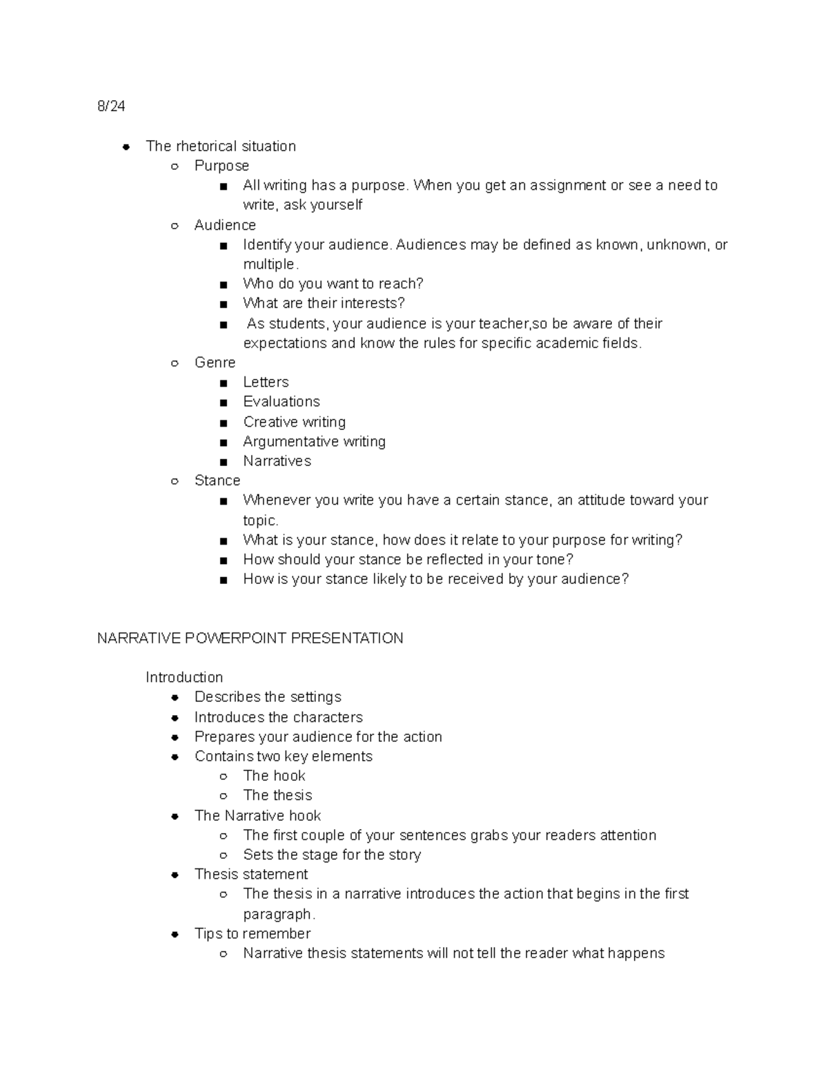 English 110 Notes - Professor Ford - 8/ The rhetorical situation ...