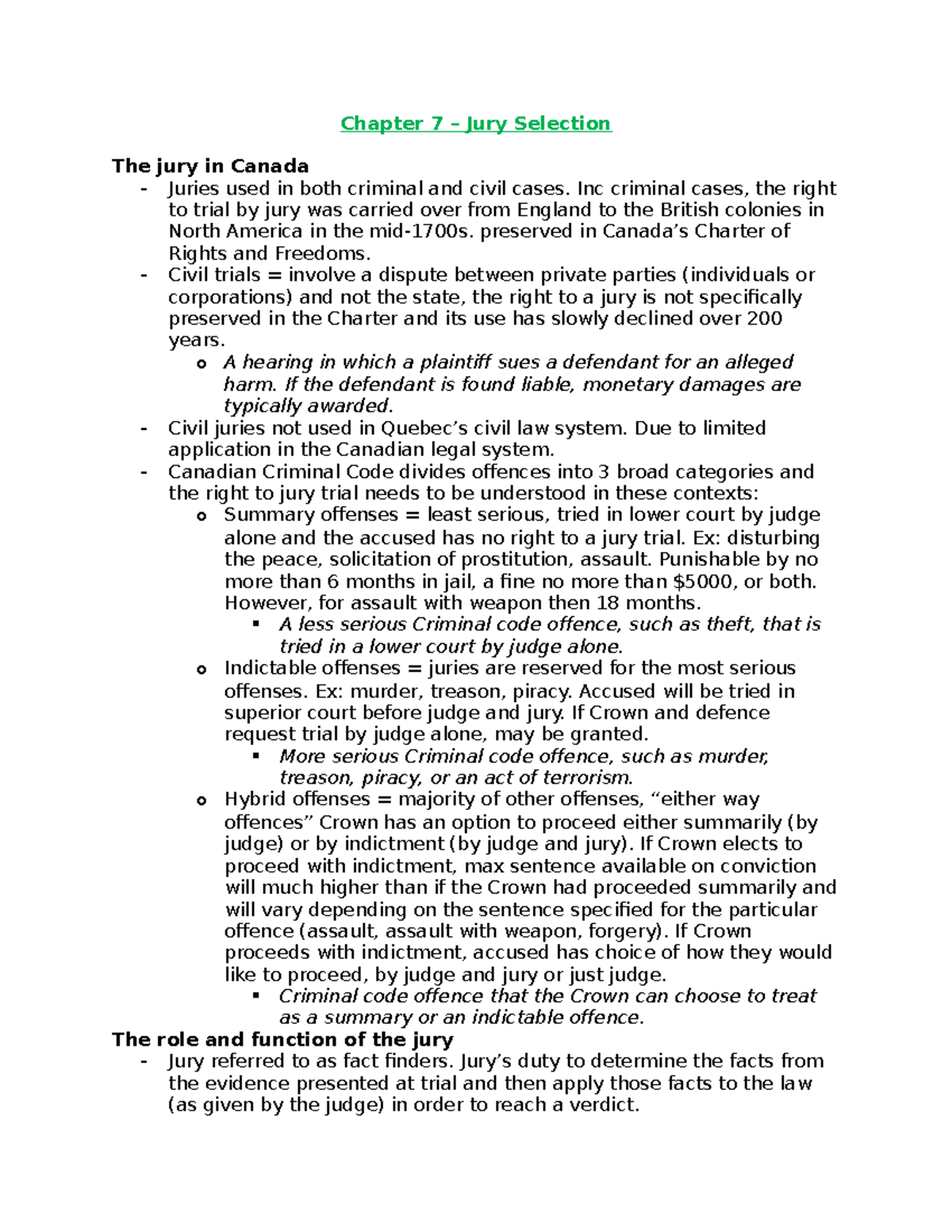 Final exam textbook notes - Chapter 7 – Jury Selection The jury in ...