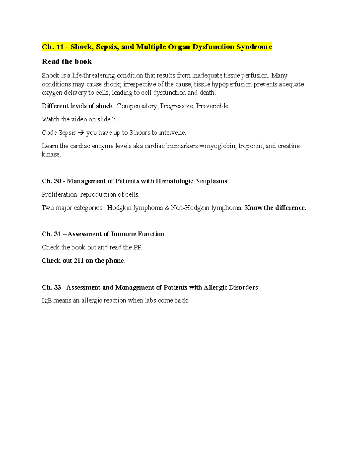 WK 3 notes - Intermediate Medical-Surgical Nursing II (NURS 242) - Ch ...