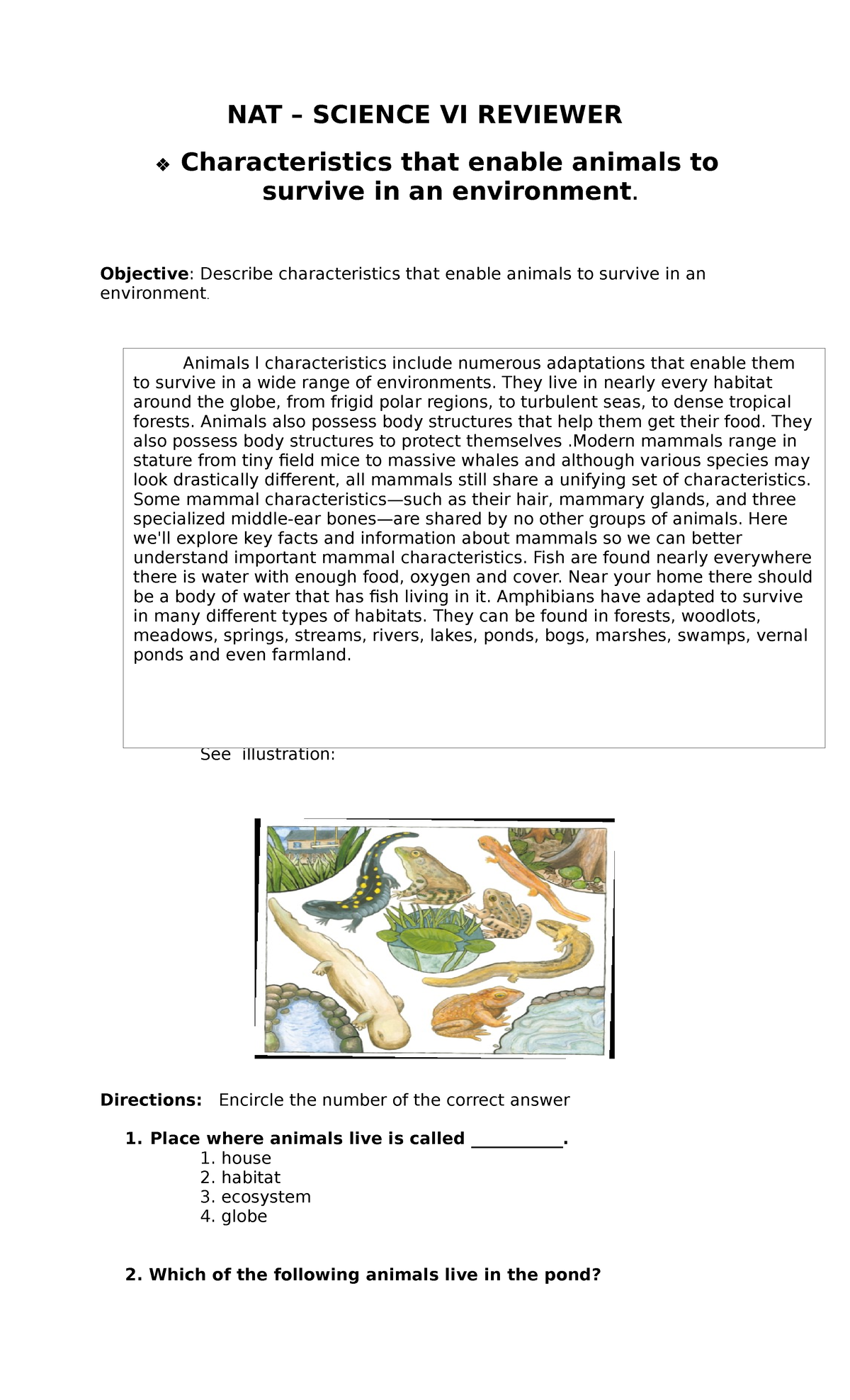 NAT 6 Set 3 - NAT – SCIENCE VI REVIEWER Characteristics that enable ...