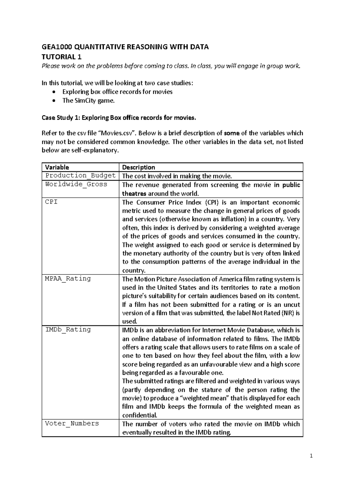 Tutorial 1 Gea1000 Lecture Notes Gea1000 Quantitative Reasoning With Data Tutorial 1 Please
