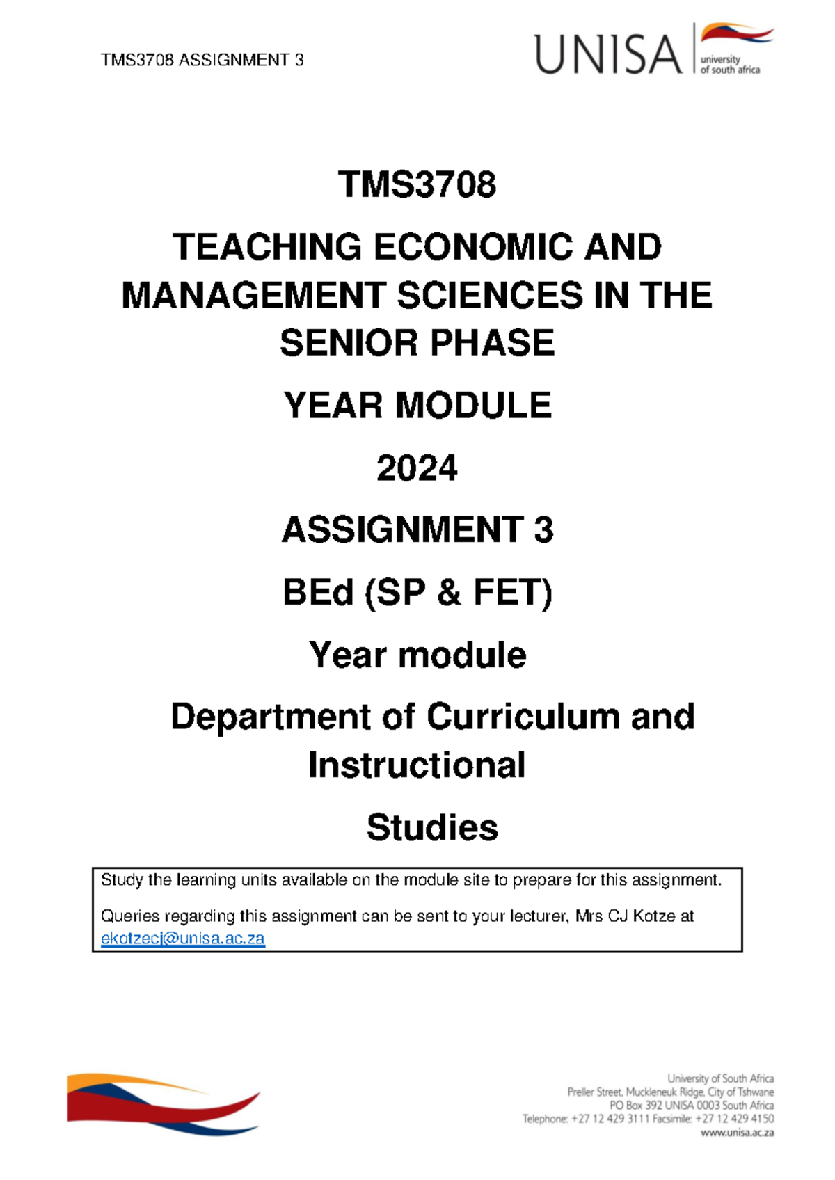 Assignment 3 TMS3708 2024 - TMS TEACHING ECONOMIC AND MANAGEMENT ...