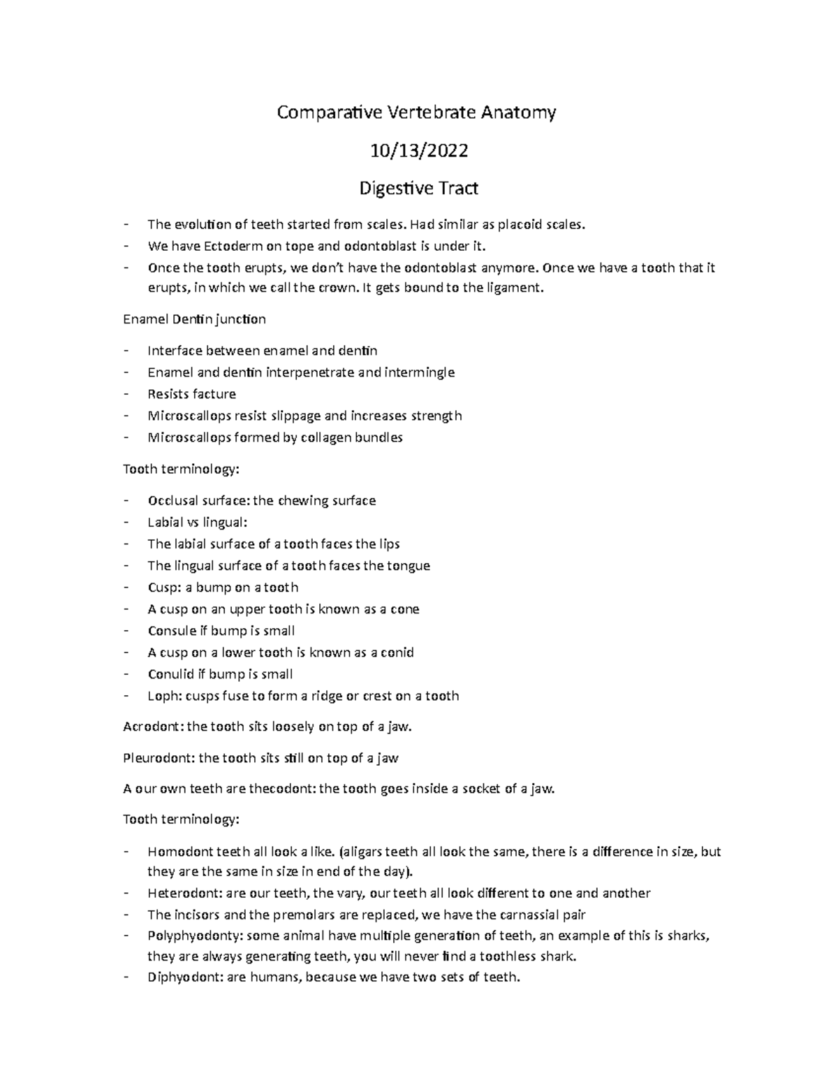 Exam 2 Lecture 4 - Exam 2 part 2 - Comparative Vertebrate Anatomy 10/13 ...
