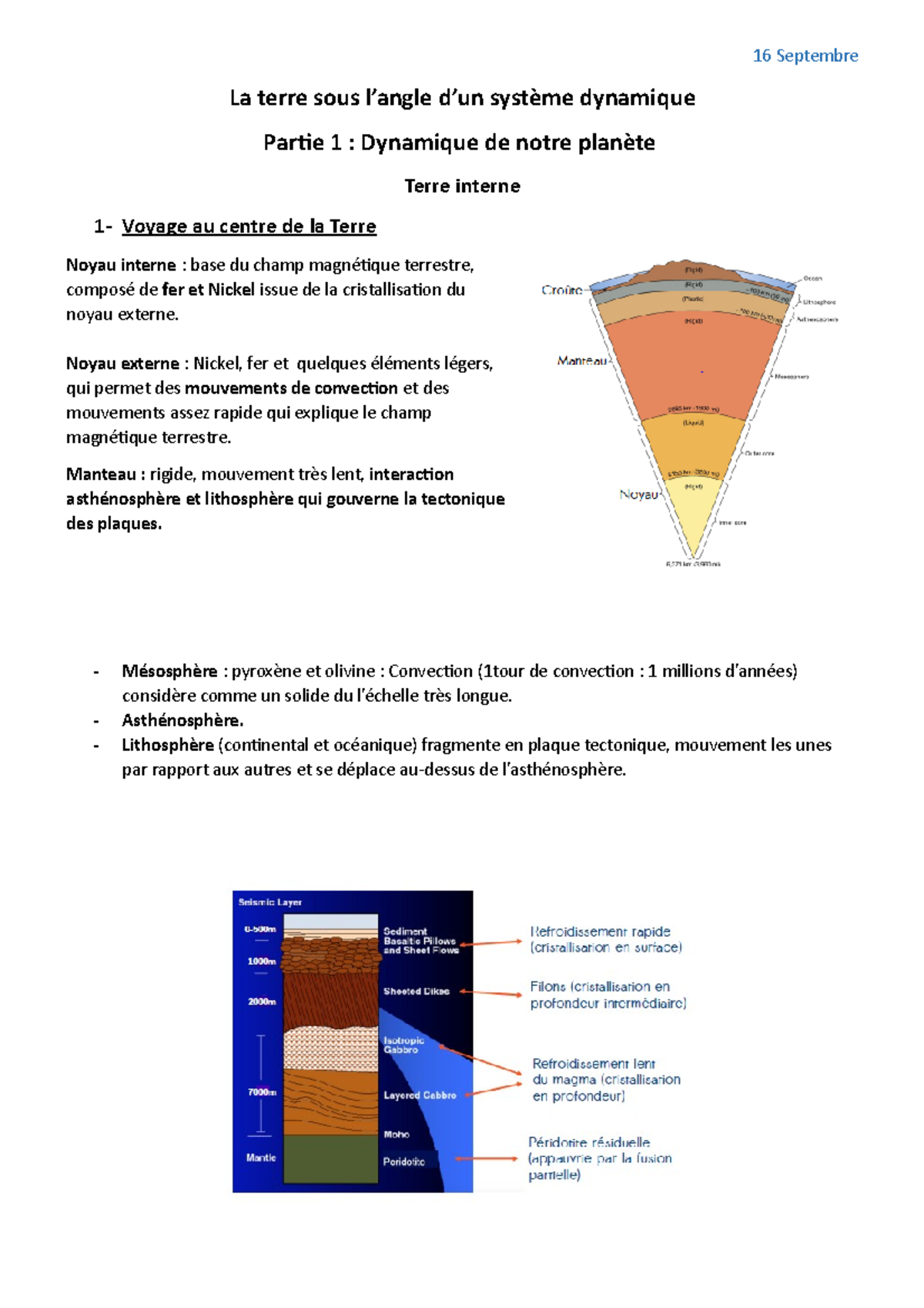 1-Terre interne - Notes de cours 1 - 16 Septembre La terre sous l’angle ...