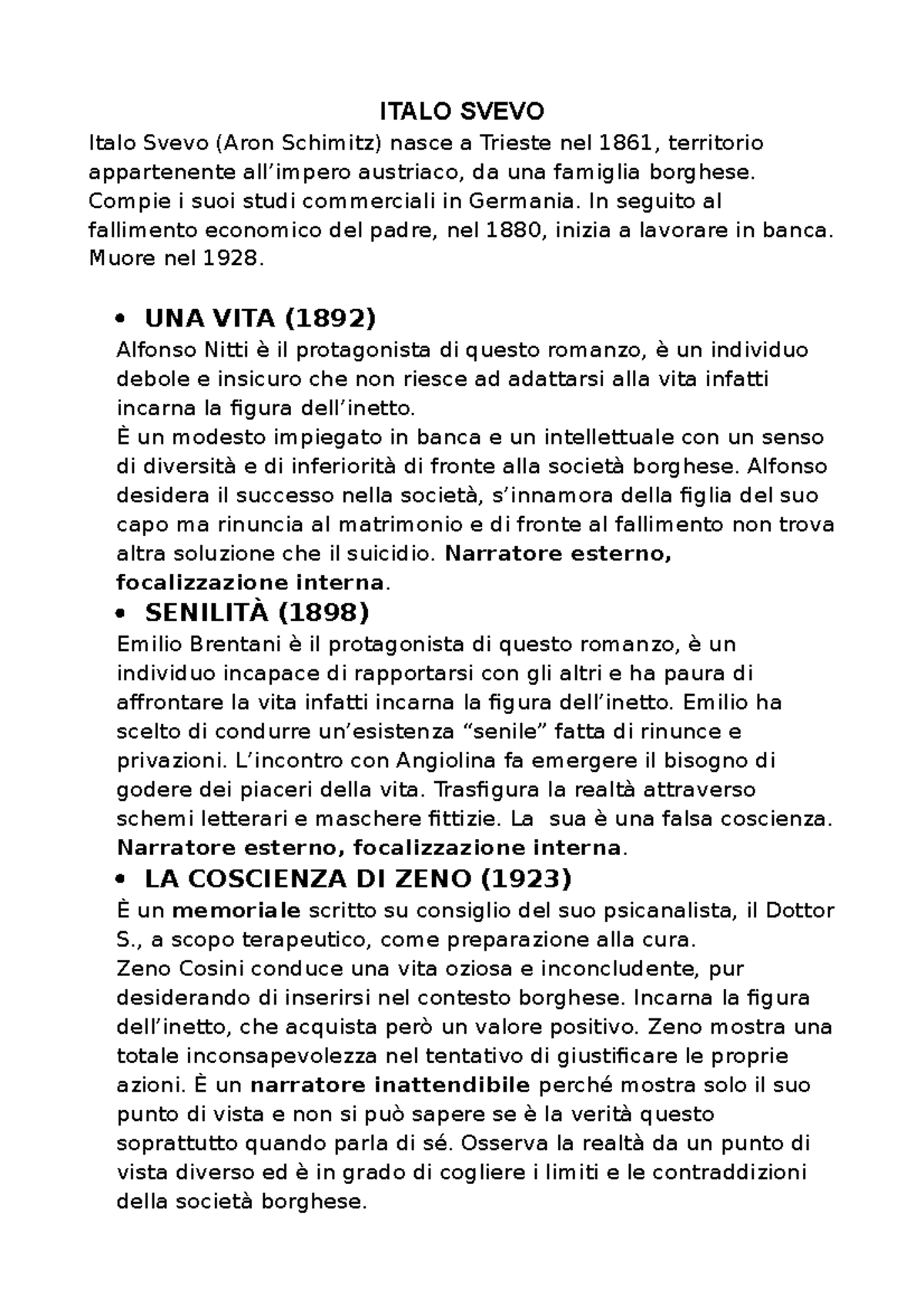 Svevo - Pirandello (vita, epoca e opere) - ITALO SVEVO Italo Svevo (Aron Schimitz) nasce a ...