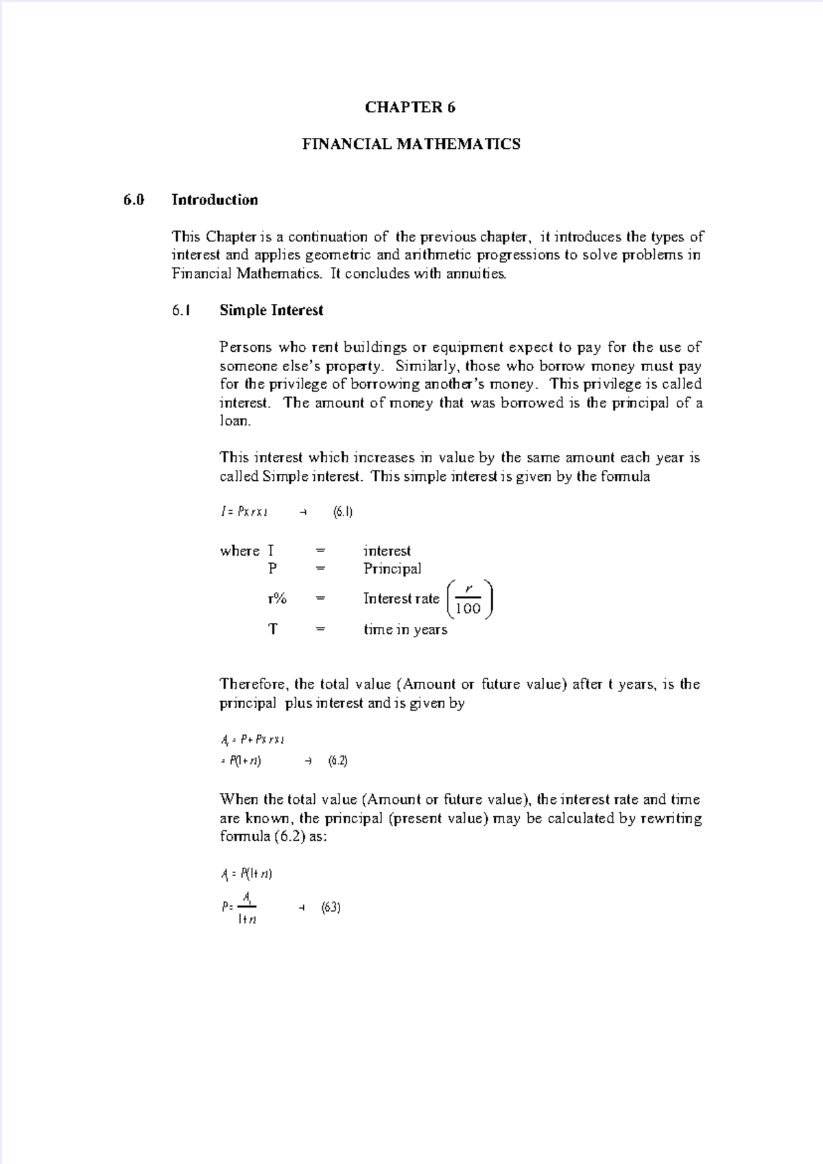 Cupdf - Book - CHAPTER 6 FINANCIAL MATHEMATICS 0 Introduction This ...