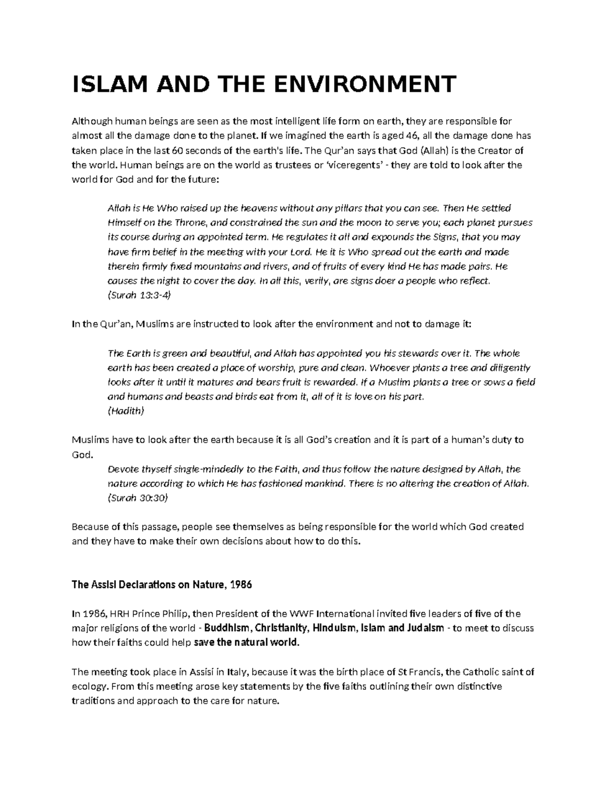 12 Islam and the Environment - ISLAM AND THE ENVIRONMENT Although human ...