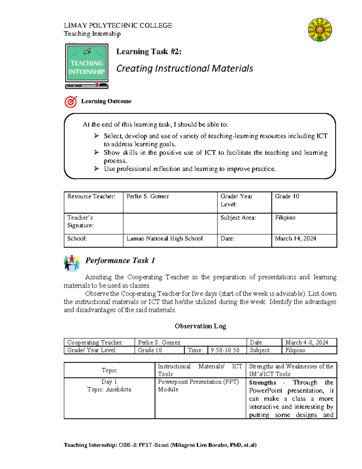 Romnick R. Rinonos-Learning-Task-2-Creating-Instructional-Materials - Teaching Internship ...