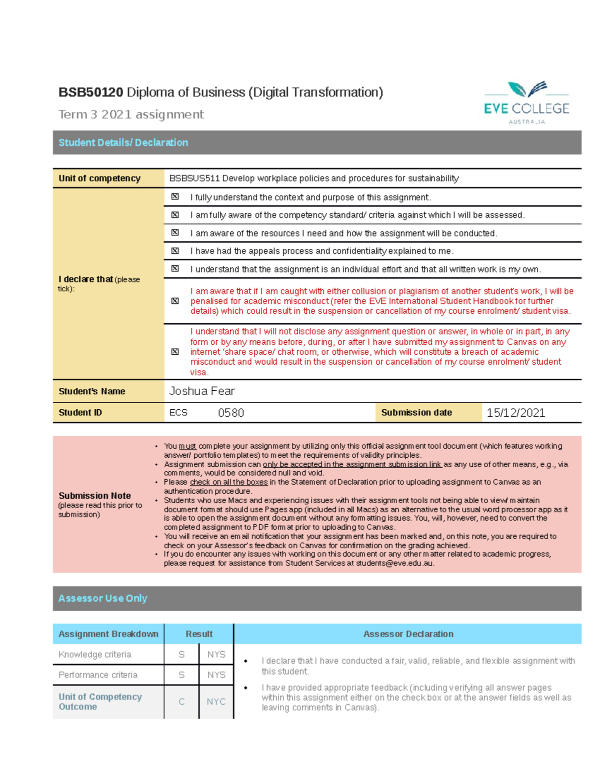 Bsbsus 511 Assignment.docx - BSB50120 Diploma of Business (Digital ...