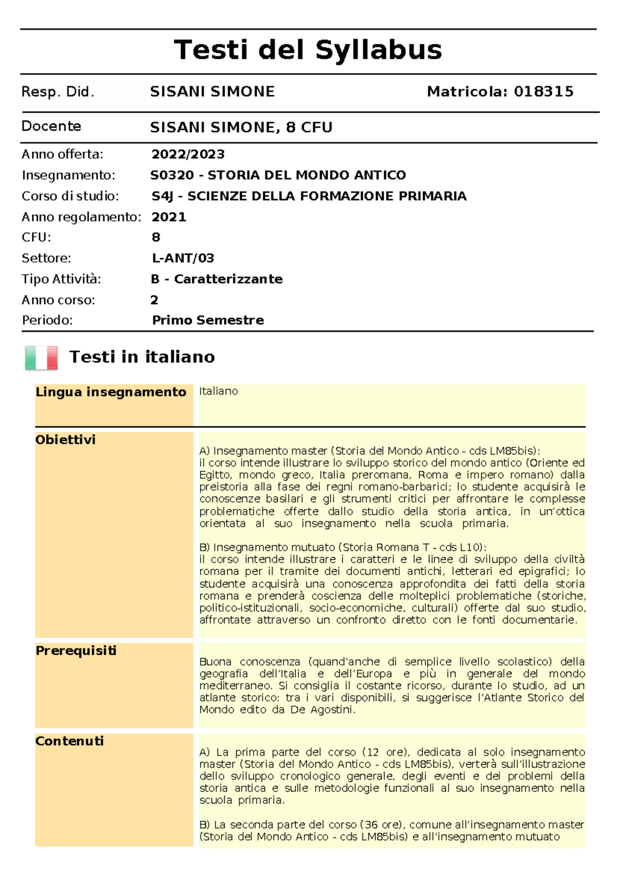 Sisani-S0320 - Storia DEL Mondo Antico - Testi del Syllabus Resp. Did ...