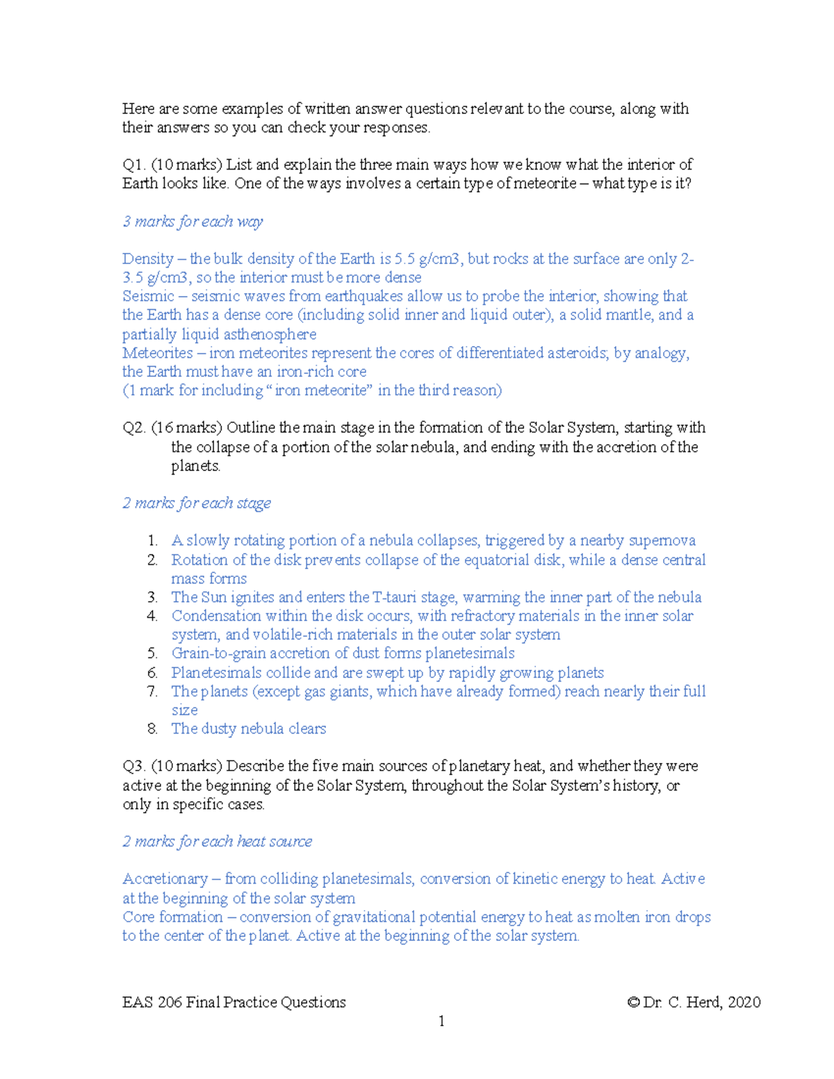 EAS 206 Sample Final Exam Questions Answers - Here are some examples of ...